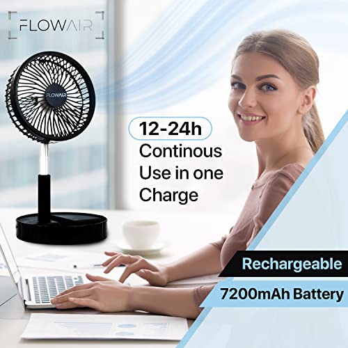 USB Rechargeable Battery Operated Fan for Home β Adjustable Standing Fan with Adjustable Height β 8-inch Portable Wireless Foldable Rotating Travel Fan β Foldaway Fan for Desk, Table, Office, Bedroom