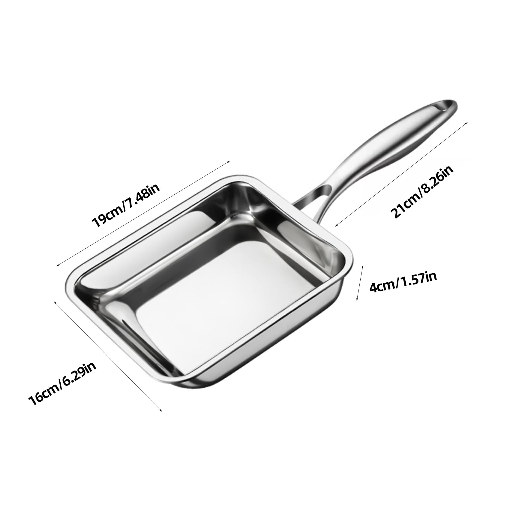 SSYSHANGSYA Japanese Omelette Pan - Tamagoyaki Nonstick Pan - Square Pan - Egg Roll Pan - Rectangle Frying Pan - Small Frying Egg Pan, Cooktop Safe, 7.5 x 6.3 inch (Stainless Steel)