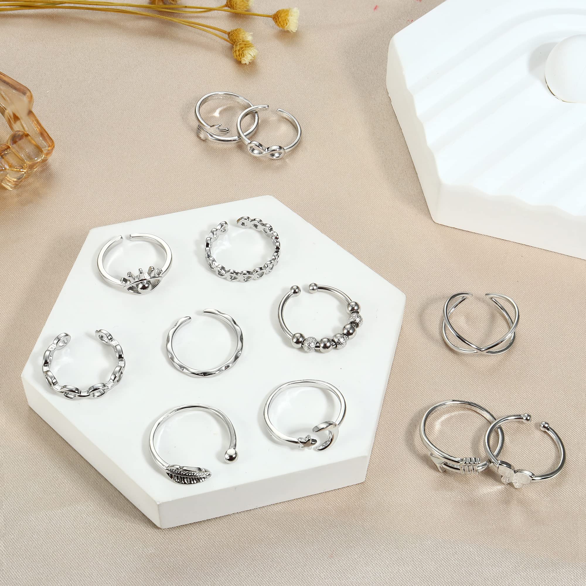 Kakonia 12PCS Adjustable Rings for Women Butterfly Stacking Rings Open Gold Silver Rings Set Simple Knuckle Rings Pack