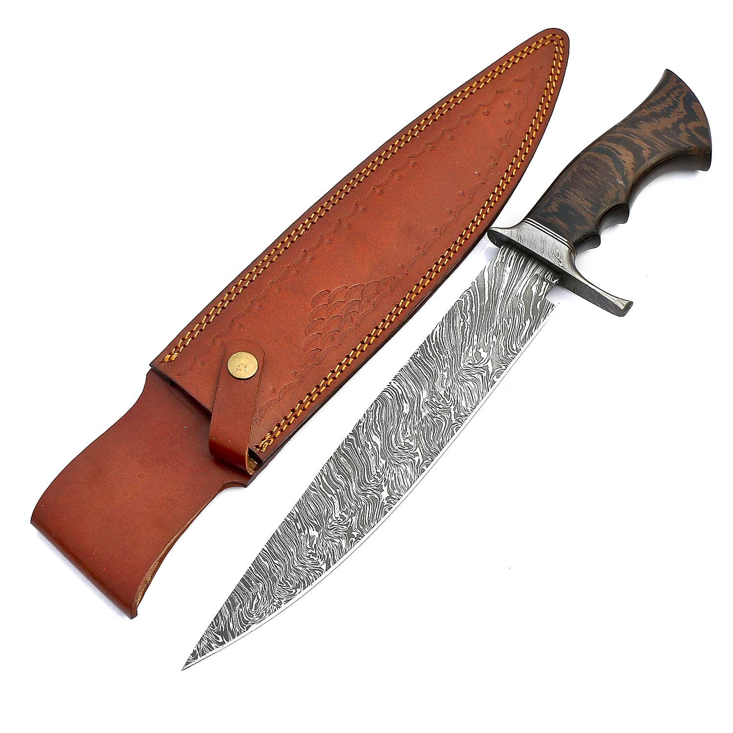JNR Traders Damascus Steel Fixed Blade Bowie Knife with Leather Sheath -2300