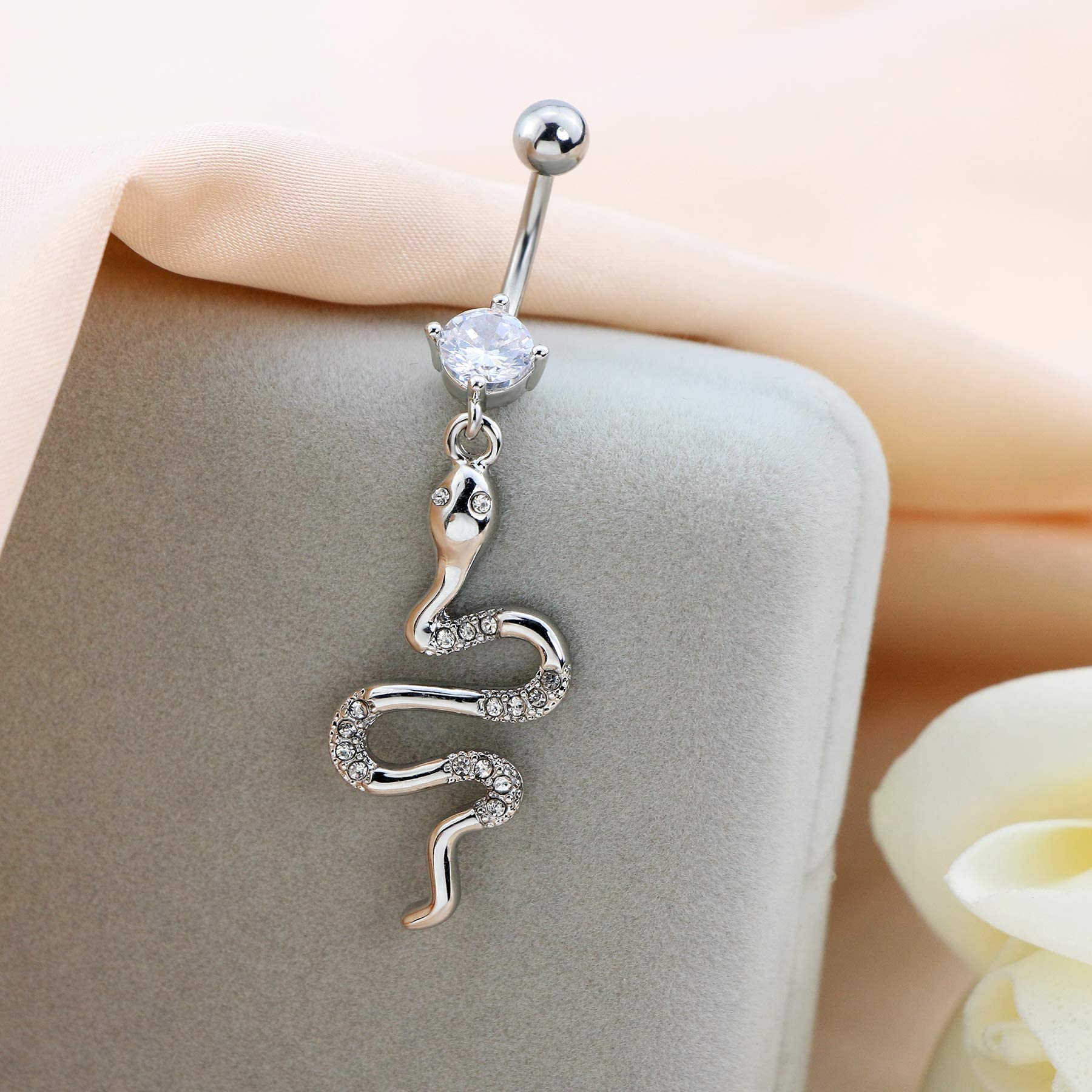 Jewseen Snake Belly Button Rings Sparkling CZ Dangle Navel Rings 14g Belly Bar Body Piercing Jewelry