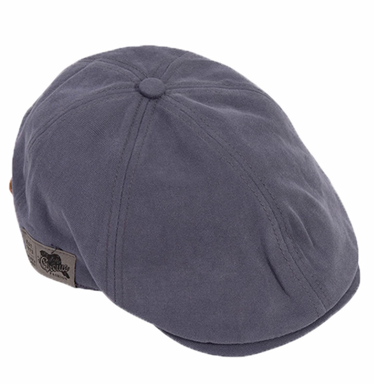 Men's Beret Hat Cotton Newsboy Berets Flat Caps Adjustable Classic Vintage Duckbill Buckle Cabbie Cap Gray