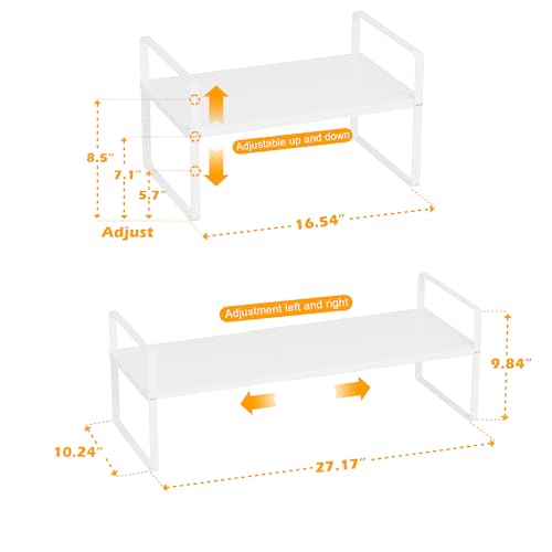 Slideep Expandable Cabinet Shelf Organizer Rack,Large Kitchen Cabinet Organizer Stackable Counter Shelf Organizer large Expandable Shelves, Counter Pantry Storage Organization, White, 3 pack