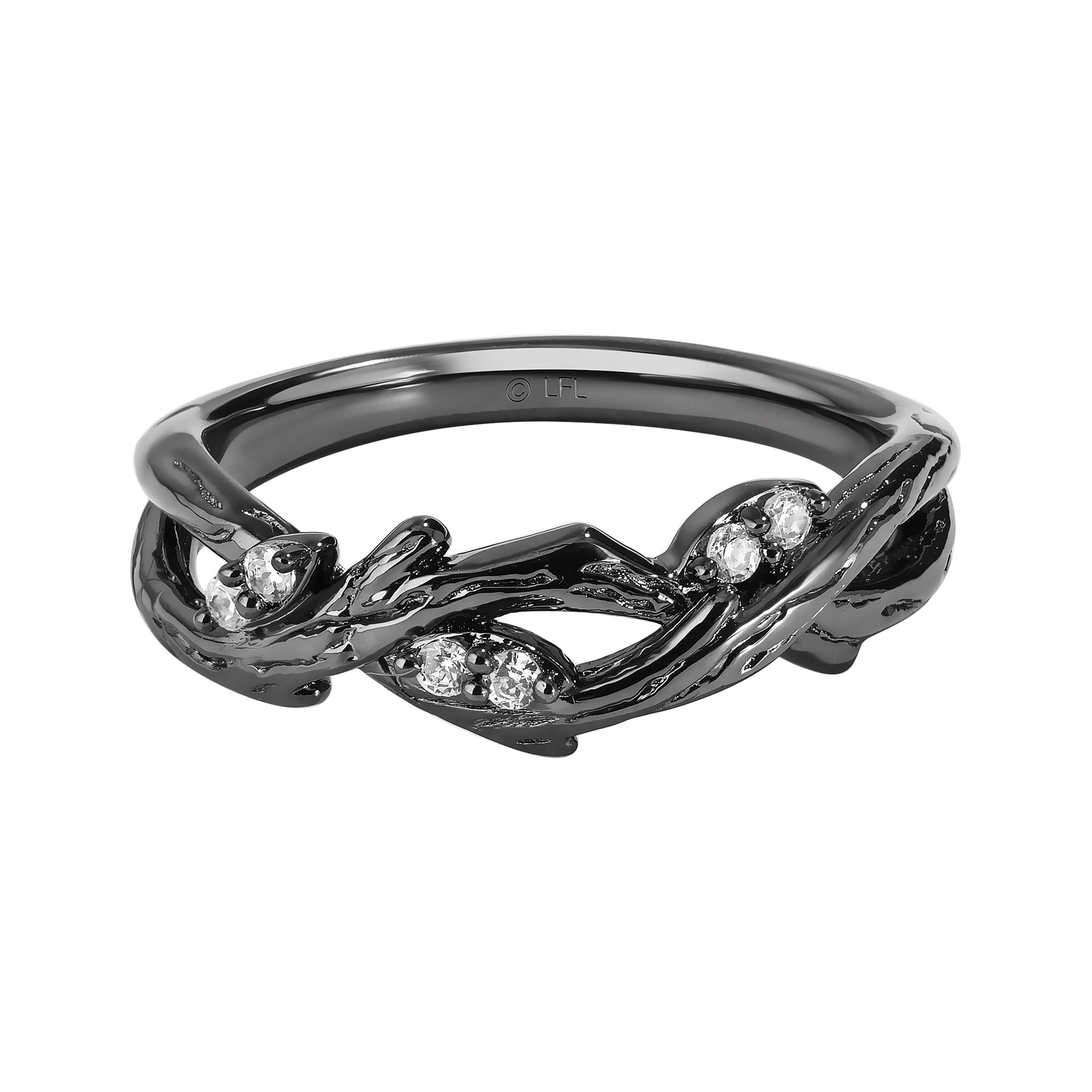 Jewelili Star Wars™ Fine Jewelry The Dagobah Women's Ring 1/10 Ct.Tw. White Diamonds Silver and Black Rhodium