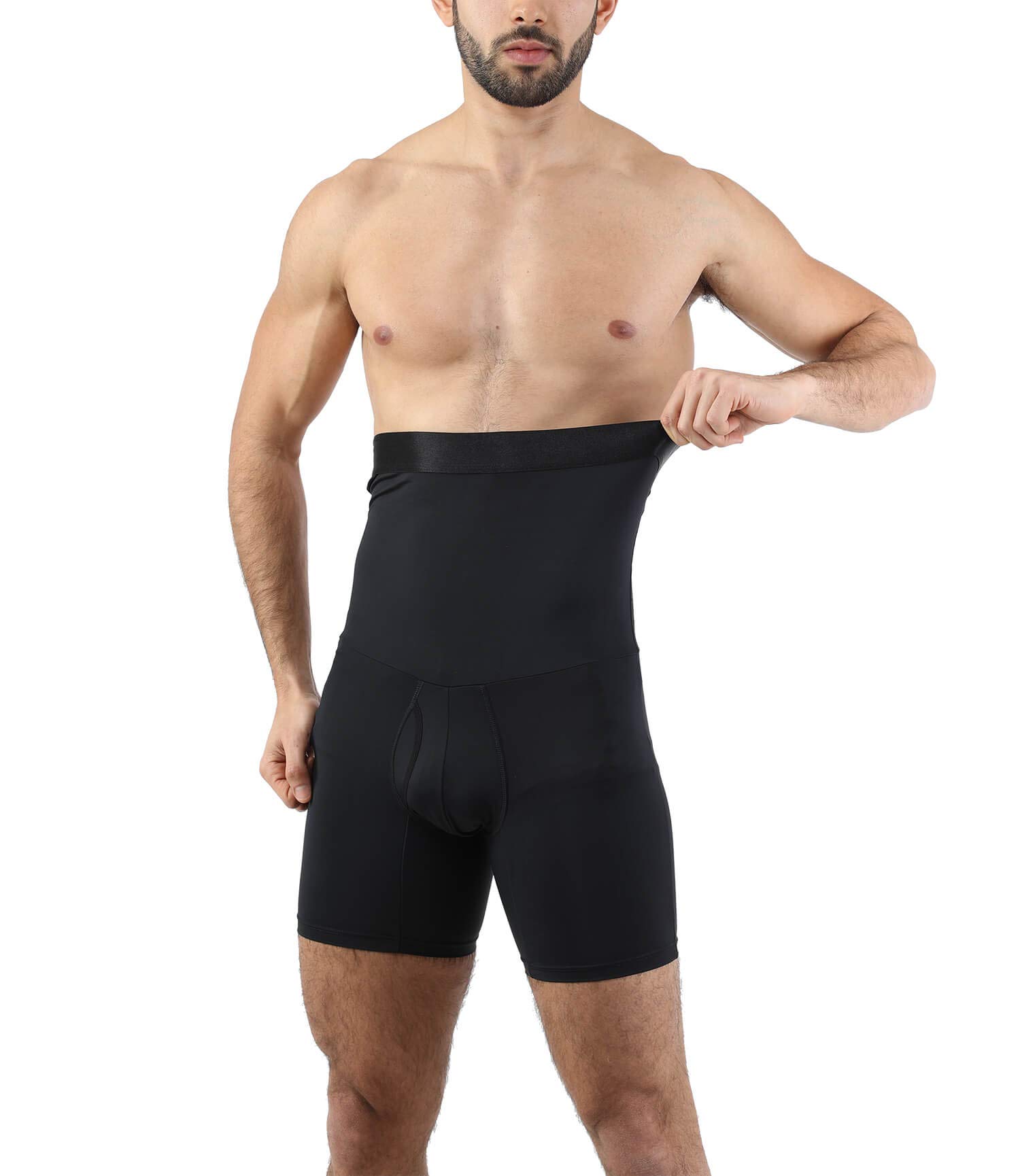 Kewlioo Men's Girdle Compression Shorts with Instant Slimming Effect & Breathable Fabric - High Waist Body Shaper Running Workout Fitness Compression Shorts Underwear Boxer Briefs - (Black, 2XL)
