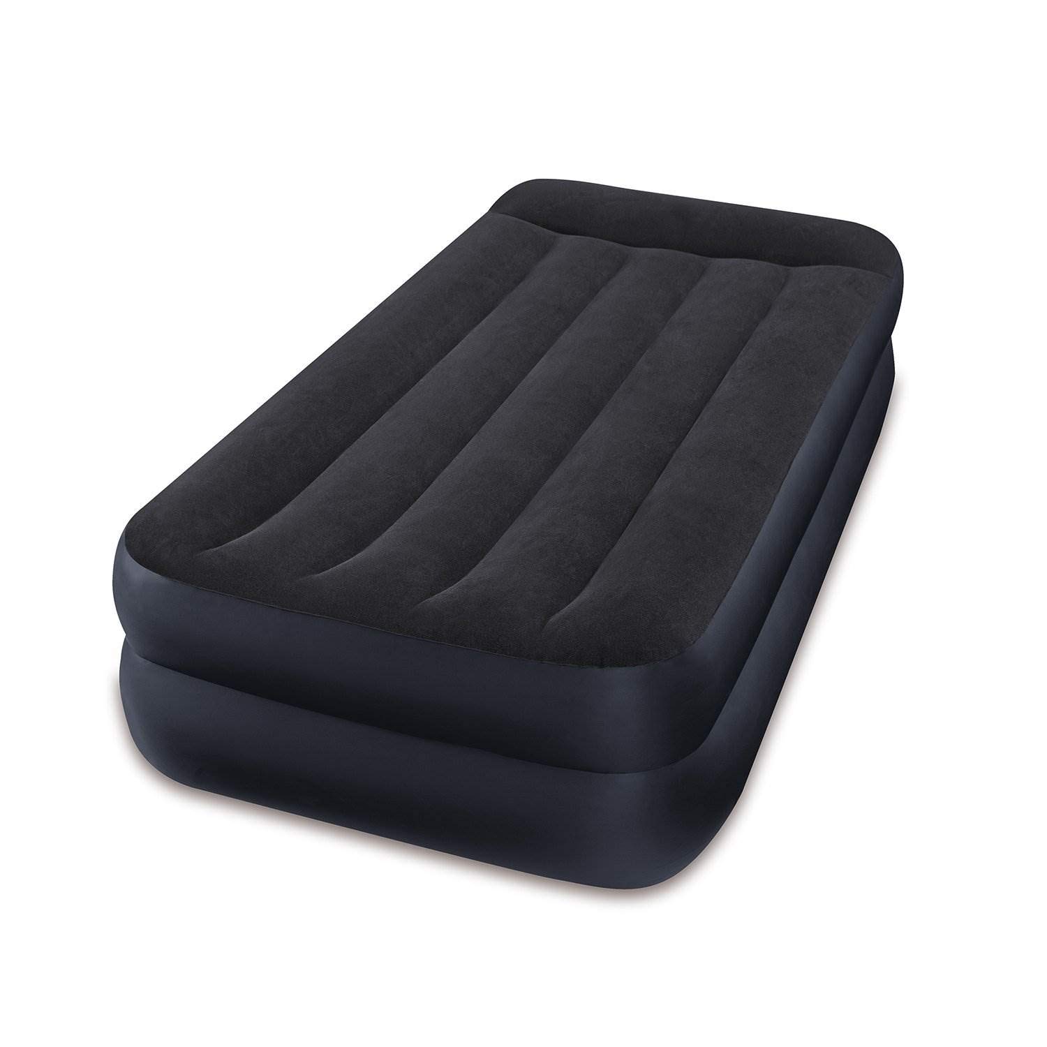 Intex Dura-Beam Fiber-Tech Elevated Inflatable Built-In Pillow Rest Raised Airbed Mattress with Internal Electric Pump and Carry Bag, Twin