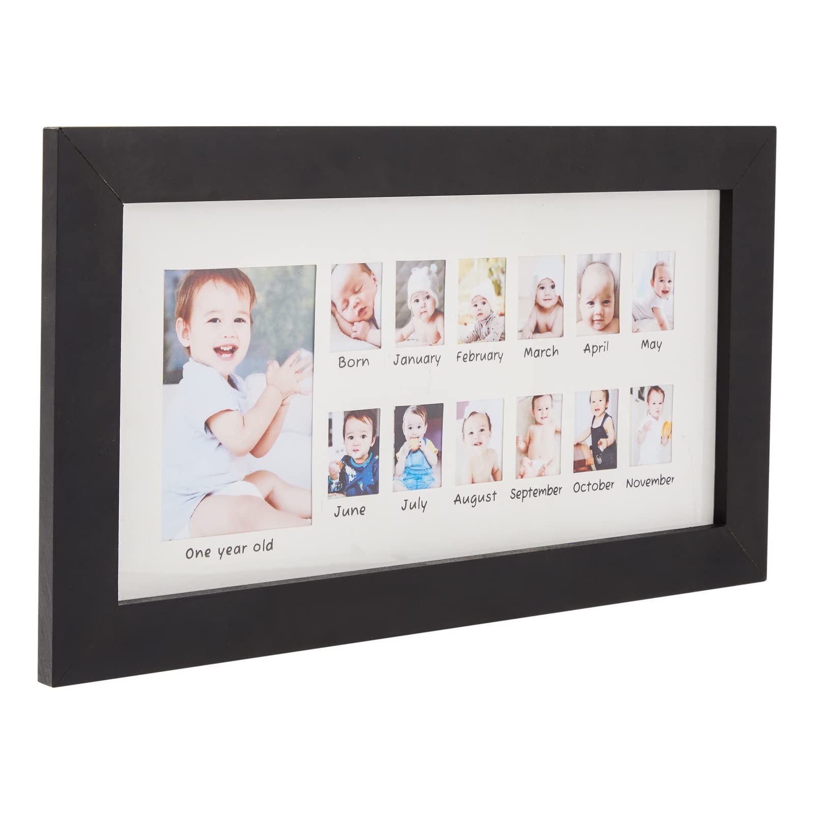 Juvale My First Year Picture Photo Frame, Newborn Baby Keepsake Gift for New Mom (Black, 15.7 x 8.6)