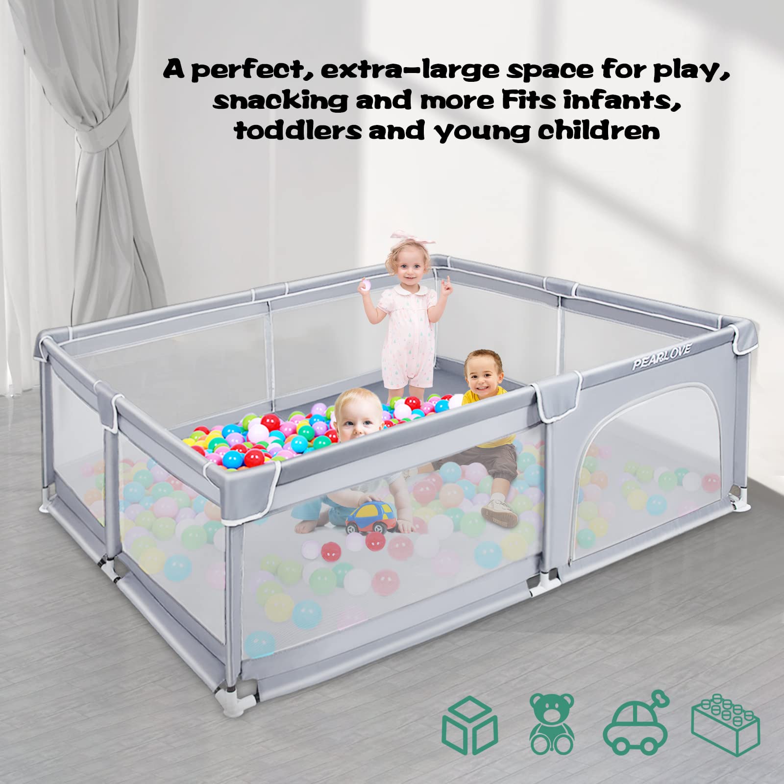 Large Baby Playpen, 71x59 Extra Large Baby Playard for Toddler, Playpens for Babies, Sturdy Safety Kids Activity Center, Baby Gate Playpen with Breathable Mesh 2 Handles(Light Gray)