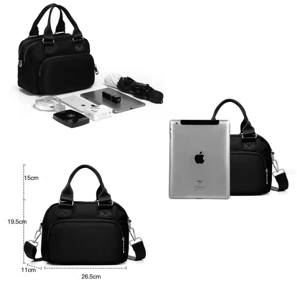 OPXTO Nylon Shoulder Handbags for Women, Waterproof Multi Lightweight Pocket Purses and Cross-body Bags. (Black)
