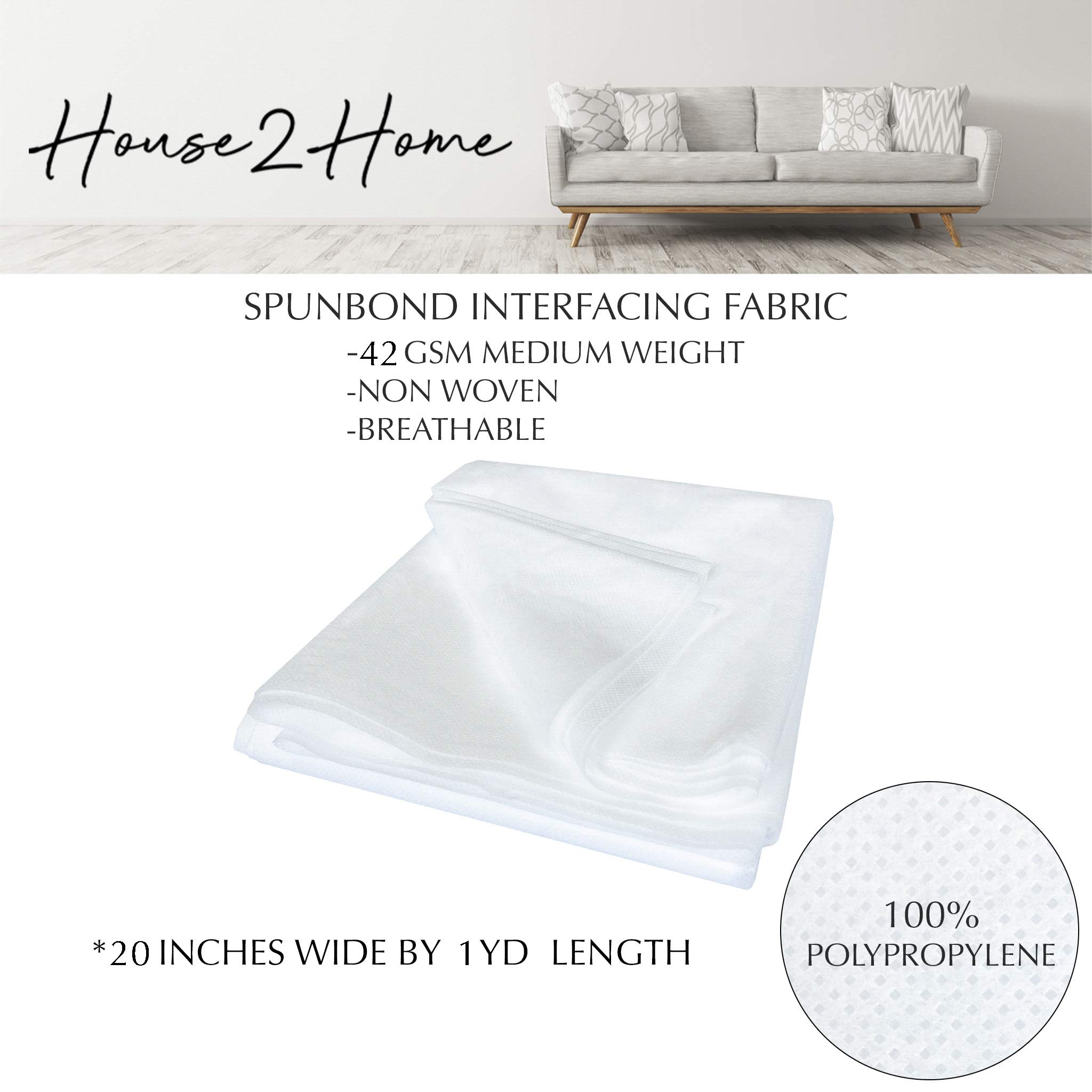 House2Home 40 Inch x 1 Yard Non-Woven Interfacing Lining Fabric, 100% Polypropylene Fabric, Heavy Weight Non-Fusible Interfacing, Great for Masks, Sewing, and Air Filter Fabric