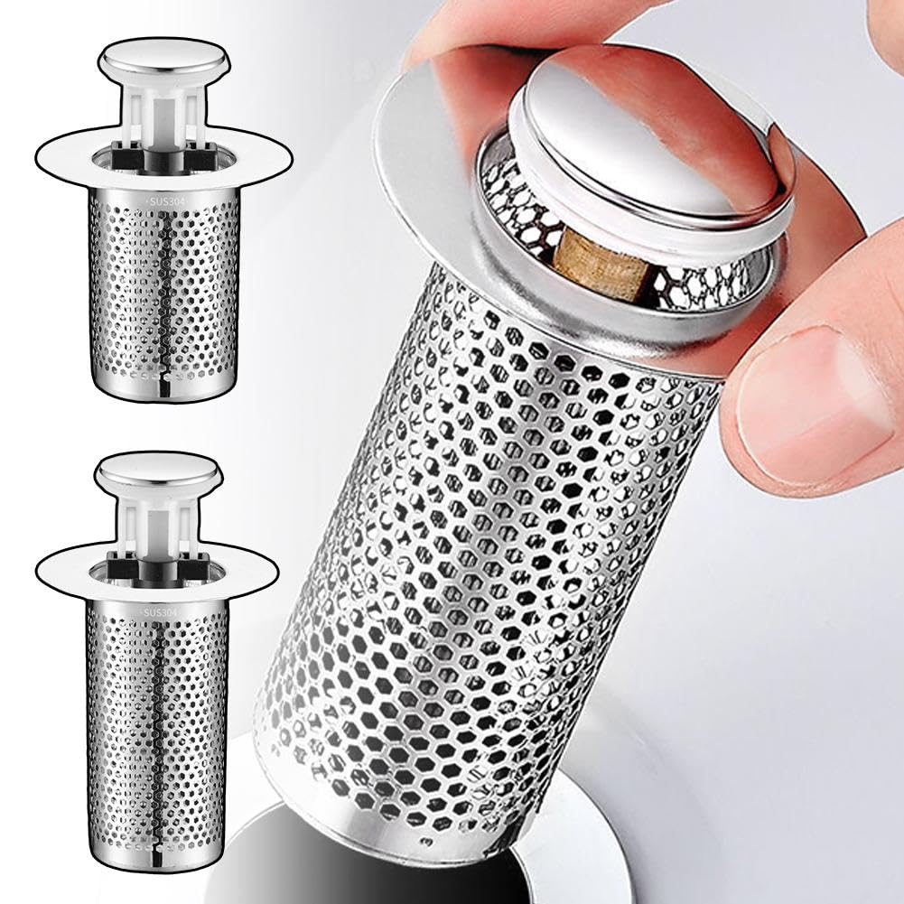 Stainless Steel Floor Drain Filter,Bathtub Sink Strainer,Rustproof Sink Strainer,Anti-Blocking Sink Filter,Bathroom Sink Strainer for Kitchen,Bathtub,Sink Water Pipe and Floor Drain(5 * 3.3cm)