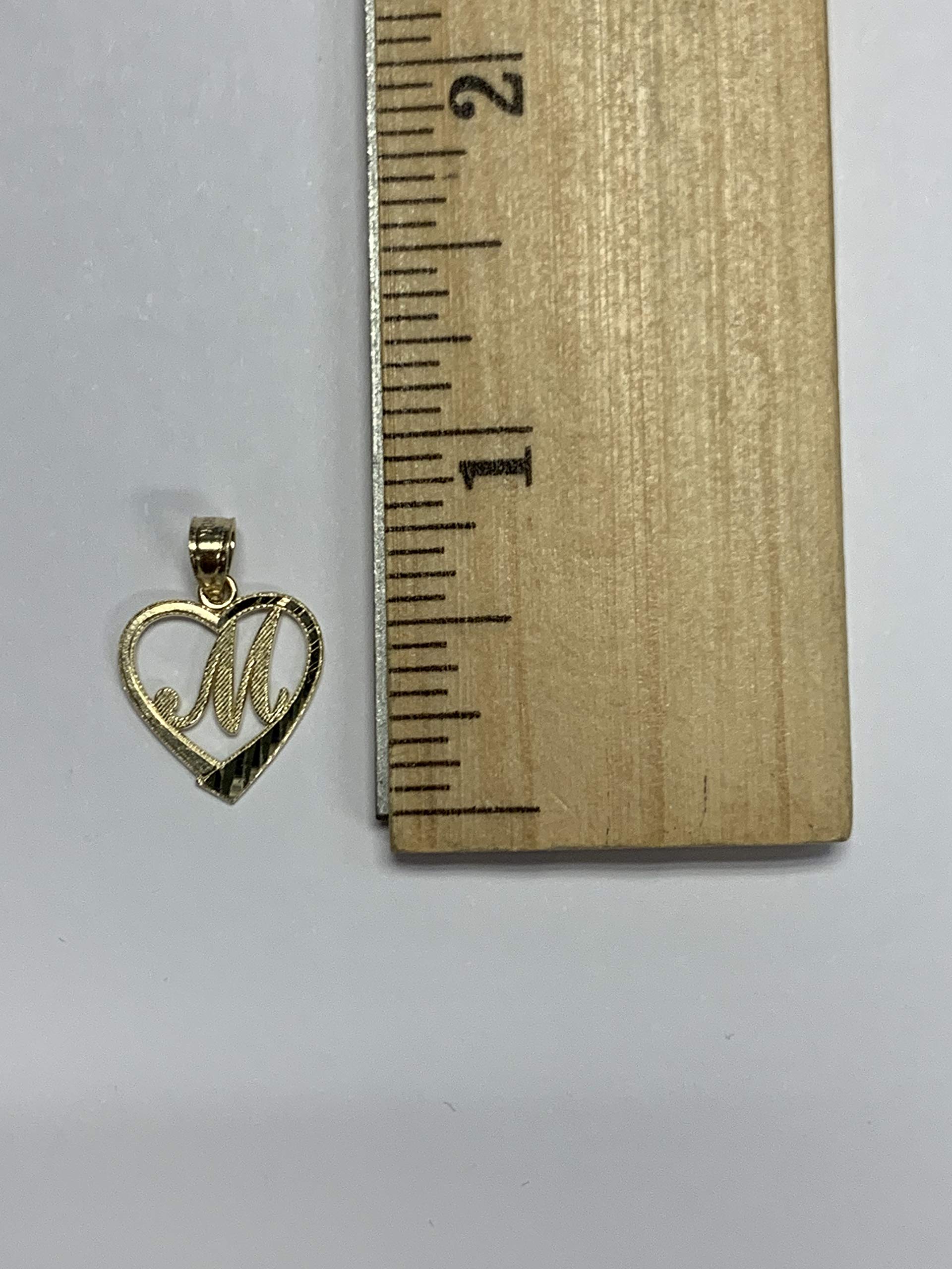 Ice on Fire Jewelry 10k Solid Gold Initial Pendant in Heart Frame with Diamond Cut Finish, Available in Different Letters of Alphabet Personalized Charm for Women (M)