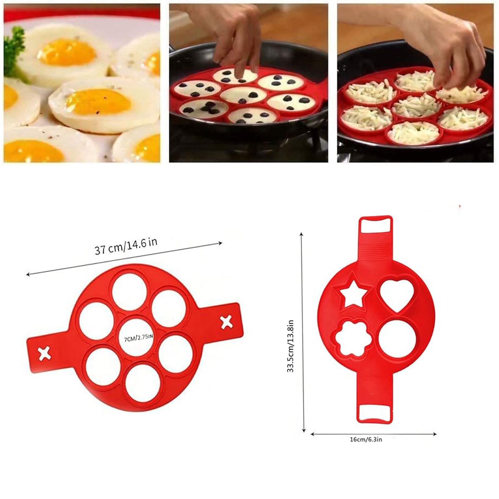 Omczkwy Flip N Cook Silicone Pancake, Flip'n'cook Pancake, Flip and Cook Pancake Maker, Flip and Cook Silicone Pancake Maker, Non Stick, Reusable (red-B)