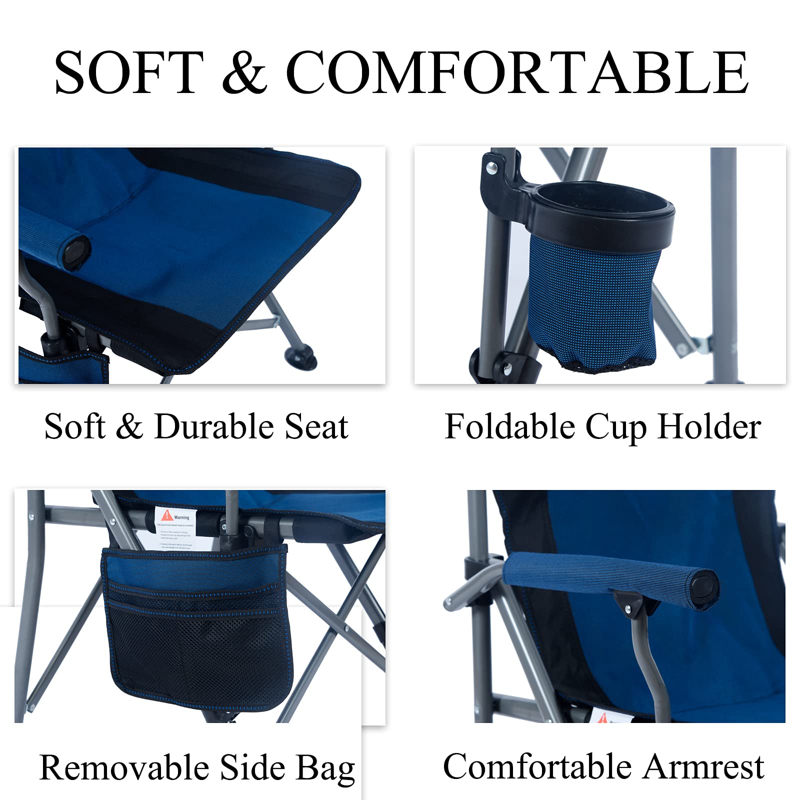 Lamberia Folding Camping Chair for Adults Heavy Duty 330 LBS Capacity Outdoor Camp Chair Thicken 600D Oxford Mesh Back Quad with Arm Rest Cup Holder and Portable Carrying Bag(Blue)
