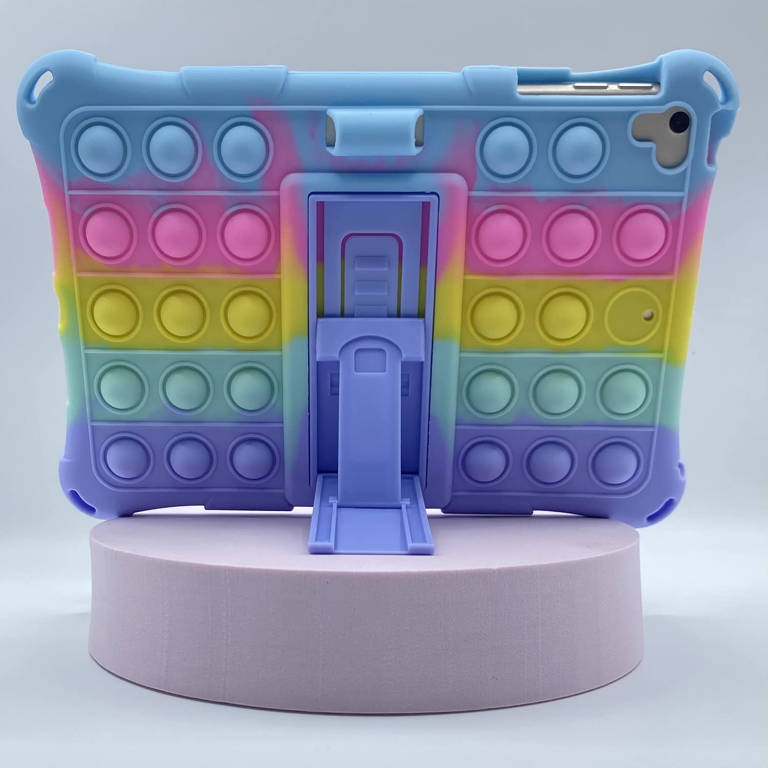 IPad Mini 5 4 3 2 1 Case 7.9 inch, UFAINEI Cute Silicone Cases for Apple IPad Mini 12345 Protective Cases with Pencil Holder Kickstand and Detachable Shoulder Strap-Rainbow Blue