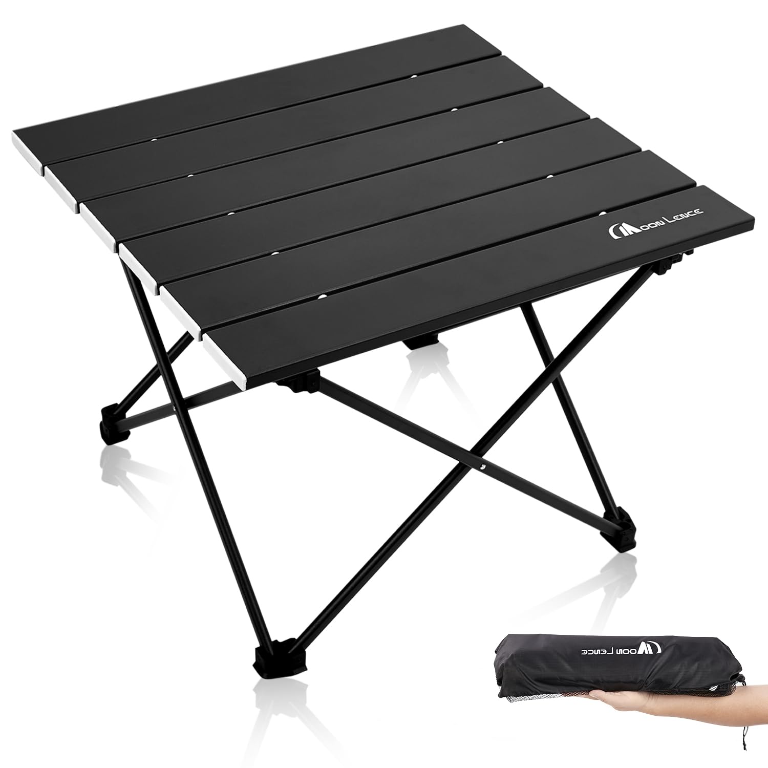 MOON LENCE Folding Outdoor Aluminum Camping Table Portable Ultralight Compact Backpacking Travel Table for Beach, Picnics, Hikin (Black, Small)