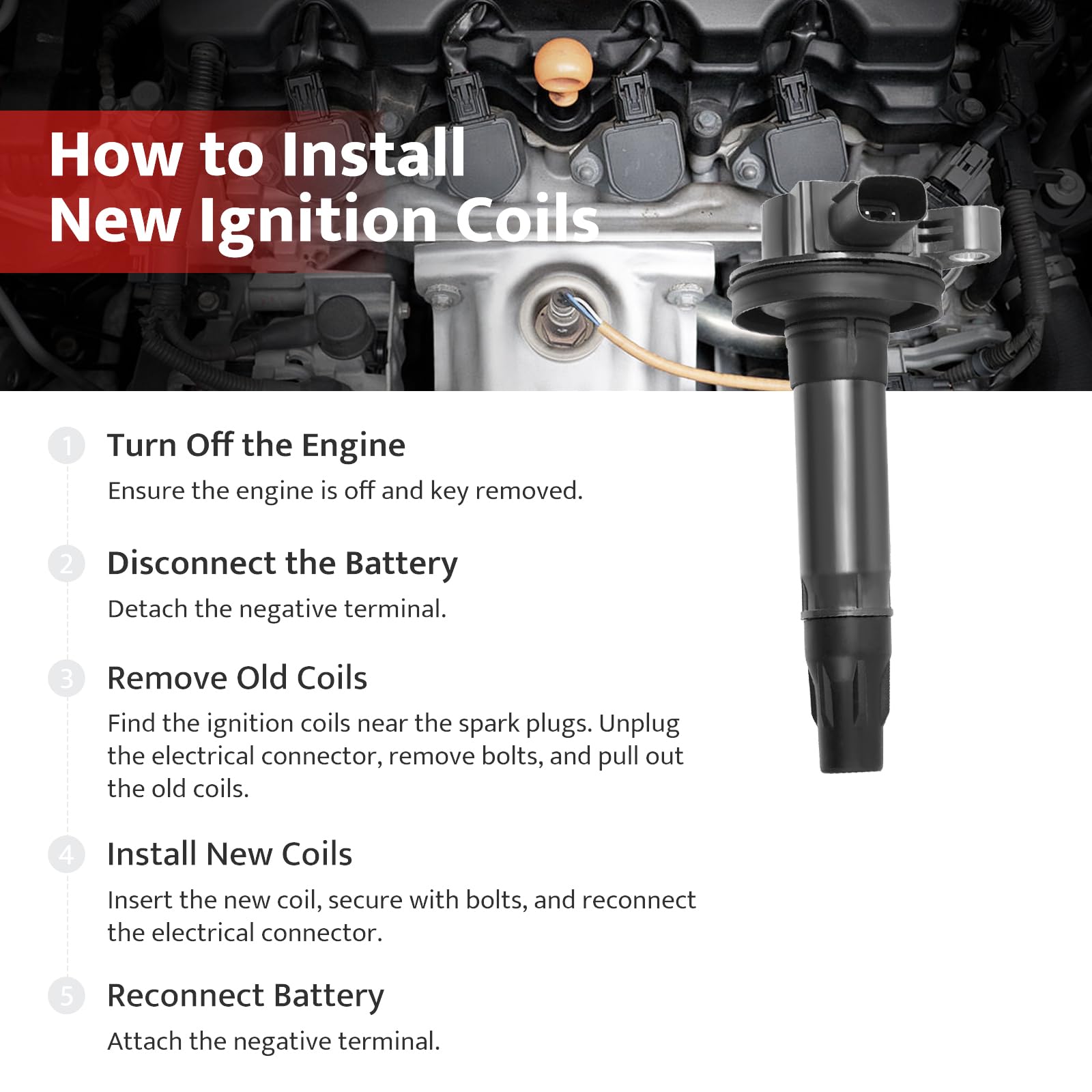 Ignition Coil Pack Replacement for 3.5 3.7 V6 Ford Edge Explorer F150 Flex MKS MKT MKZ, Mazda 6 CX-9 2007 2008 2009 2010 2011 2012 2013 2014 2015 2016 3.7L 3.5L, UF553 DG520, Pack of 6