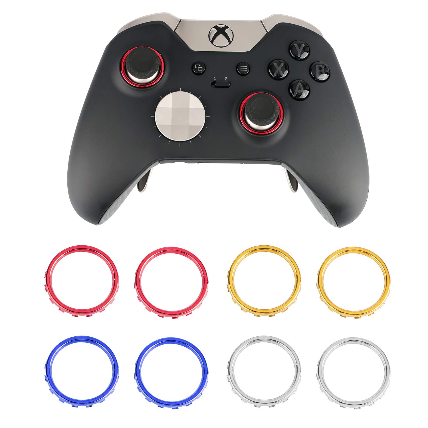 Jadebones 4 Pack Red Blue Gold Silver Matte Chrome Accent Rings Accessories Replacement Parts for Xbox One Elite, Elite Series 2 Controller