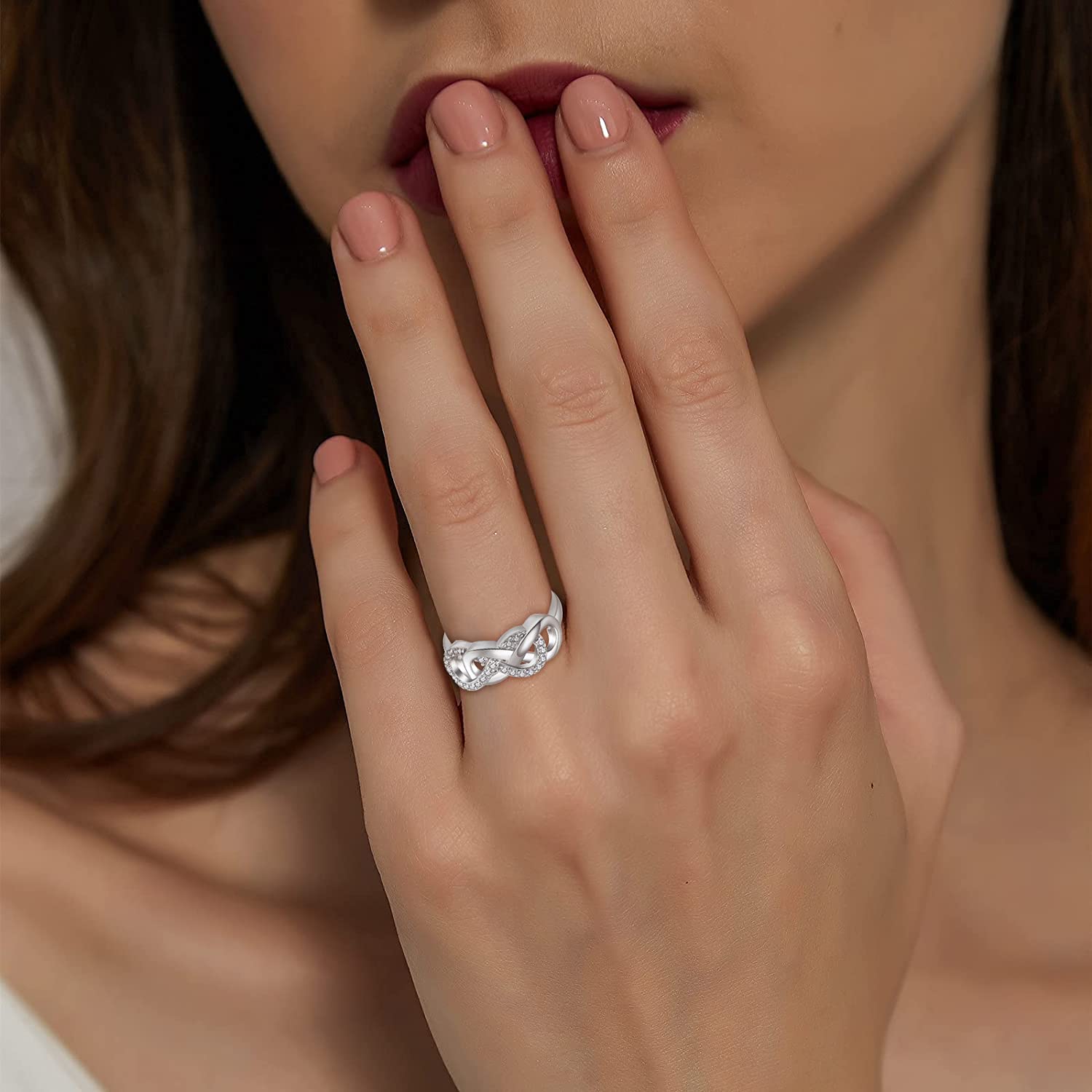 JO WISDOM Double Infinity Promise Ring for Her for Women Sterling Silver Cubic Zirconia Wedding Engagement Bands Ring size10