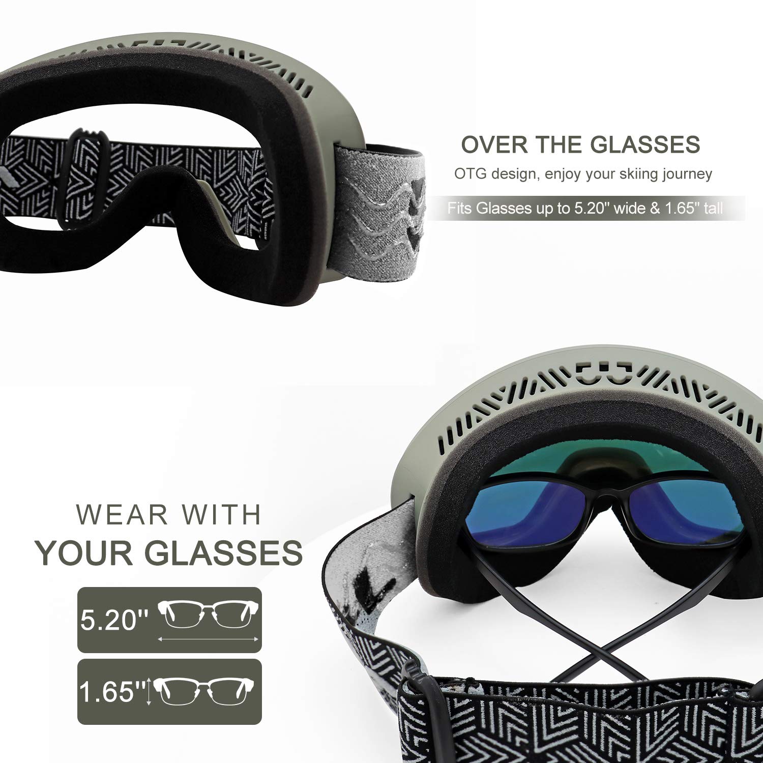 JHUA Ski Goggles OTG 100% UV400 Protection Snowboard Goggles for Men Women Teens