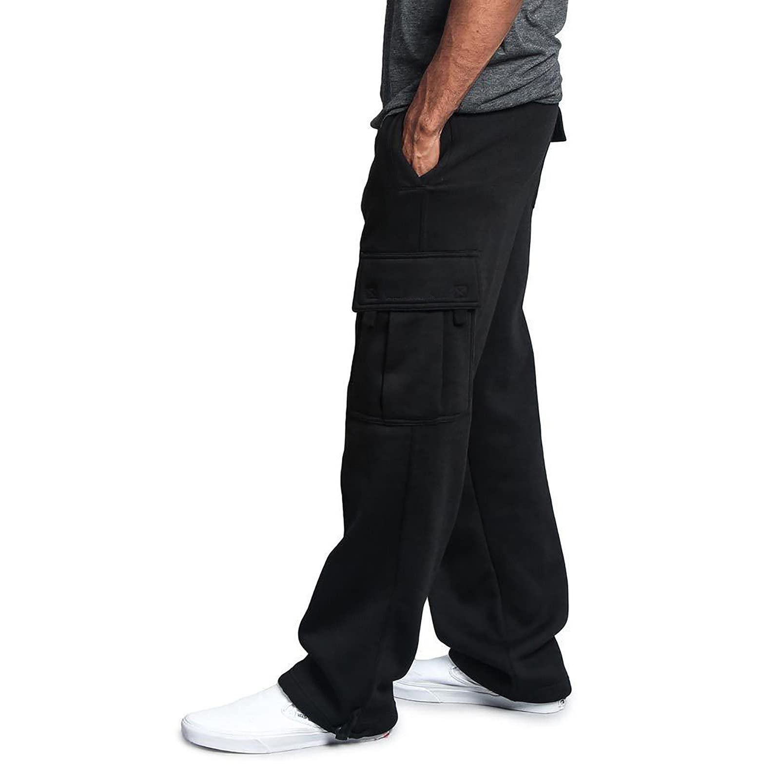 Men's Drawstring Sweatpants Elastic Waist Solid Color Loose Trousers with Pocket Athletic Cargo Casual Pants