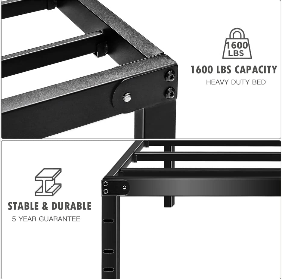 HAAGEEP Heavy Duty King Bed Frame No Box Spring Needed 14 Inch Black Metal Platform Beds Frames with Storage