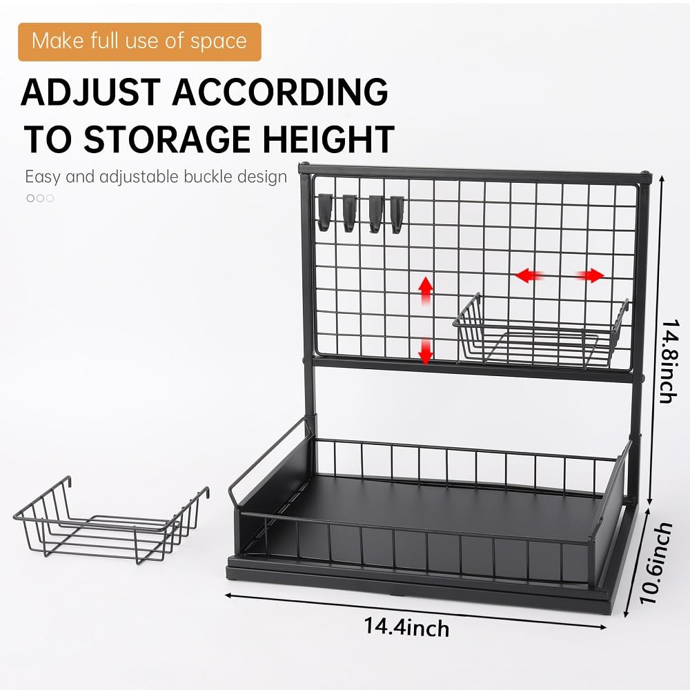IAVEYG Under Sink Organizer Metal Pull Out Cabinet Organizer 2-Tier Slide Out Under Cabinet Storage Multi-Use for Under Kitchen Bathroom Sink Organizers and Storage Black
