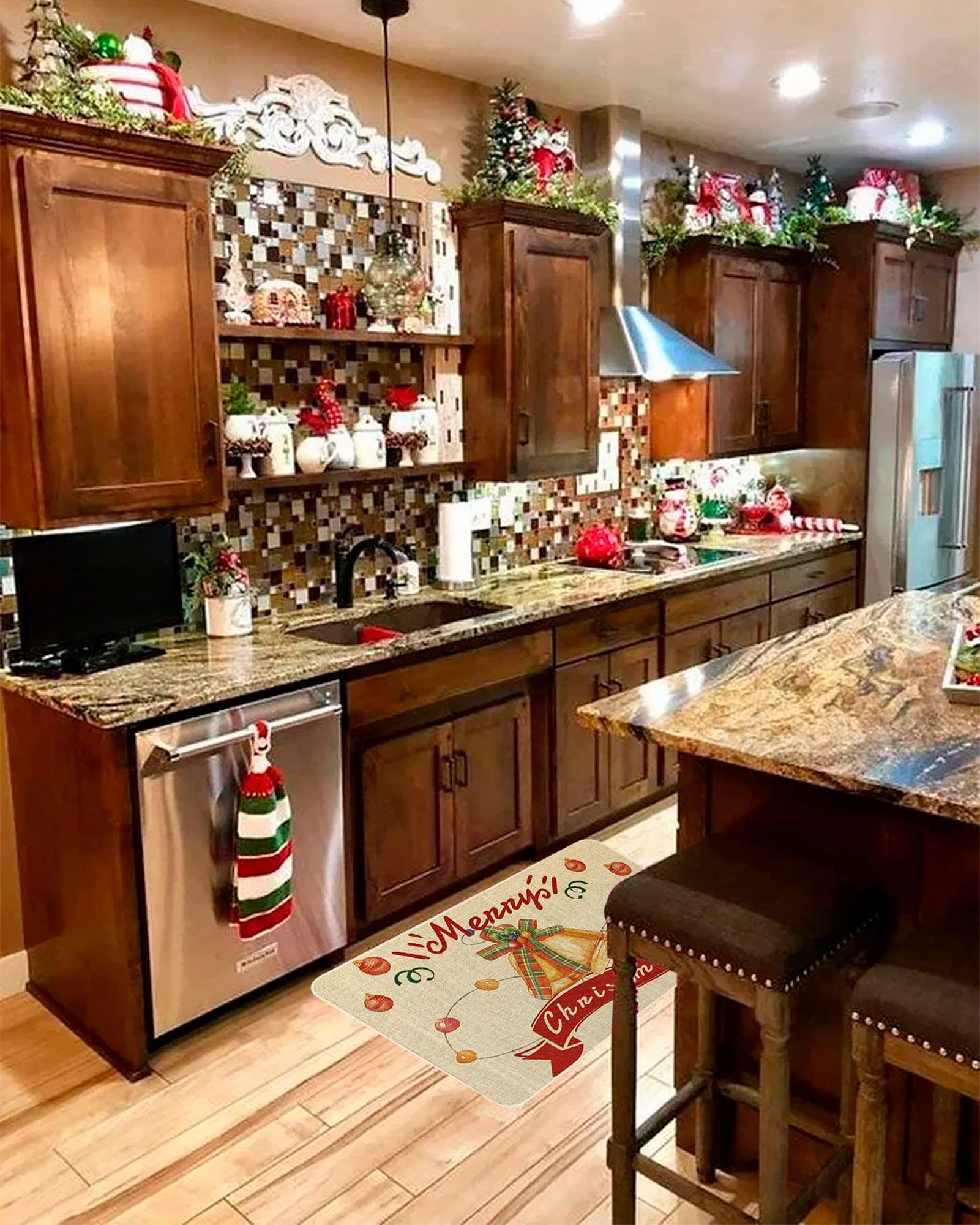 LISIBOOO Christmas Kitchen Rug - Kitchen Mat Set Non Skid Kitchen Rugs and Mats Anti Fatigue Kitchen Floor Mats Rubber Back Absorbent Washable Christmas Kitchen Rug Set 2 Piece 17''x29''+17''x47