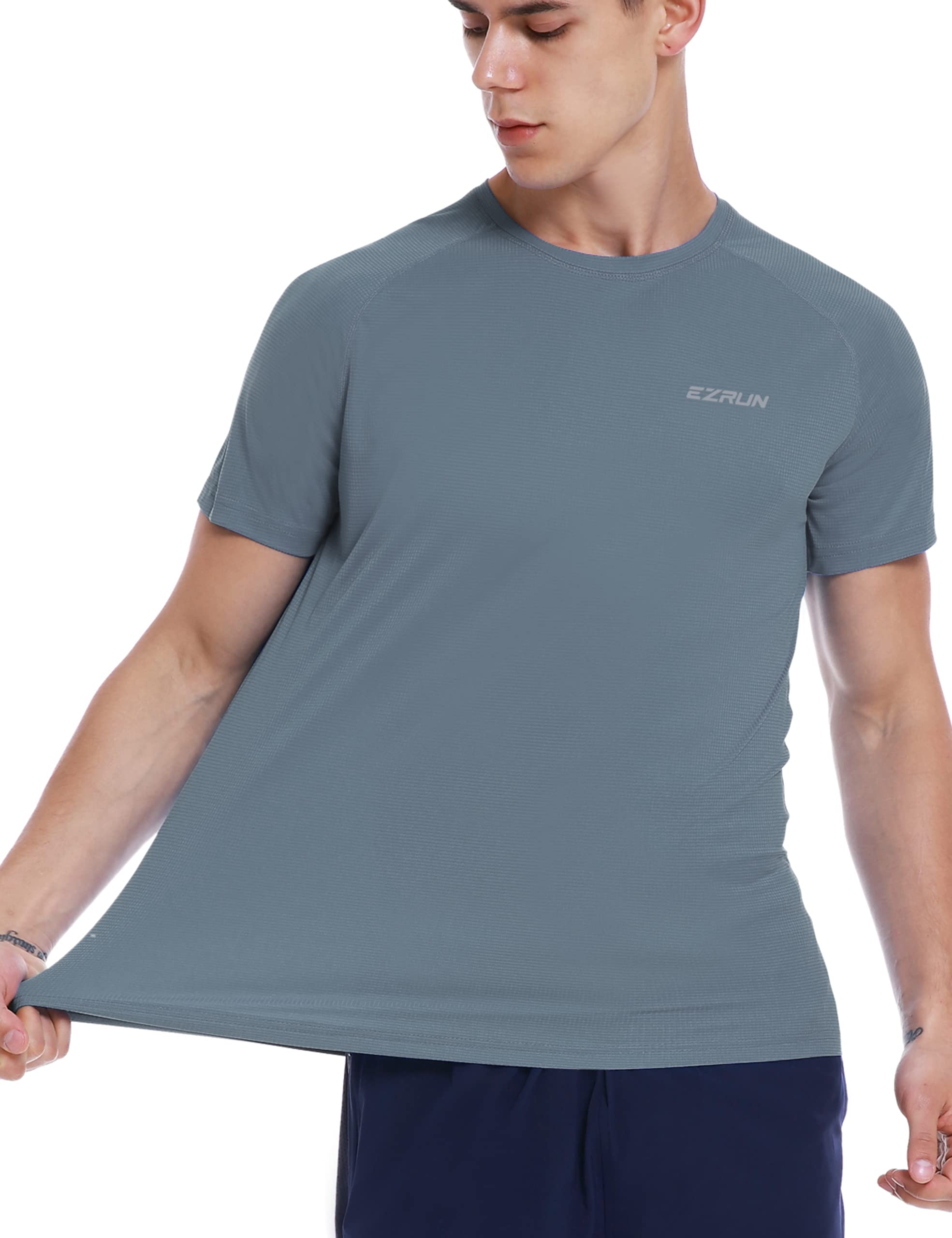 Men's Dry Fit Moisture Wicking Athletic T-Shirt Short Sleeve Workout Running Shirts for Men (Grey,4XL)