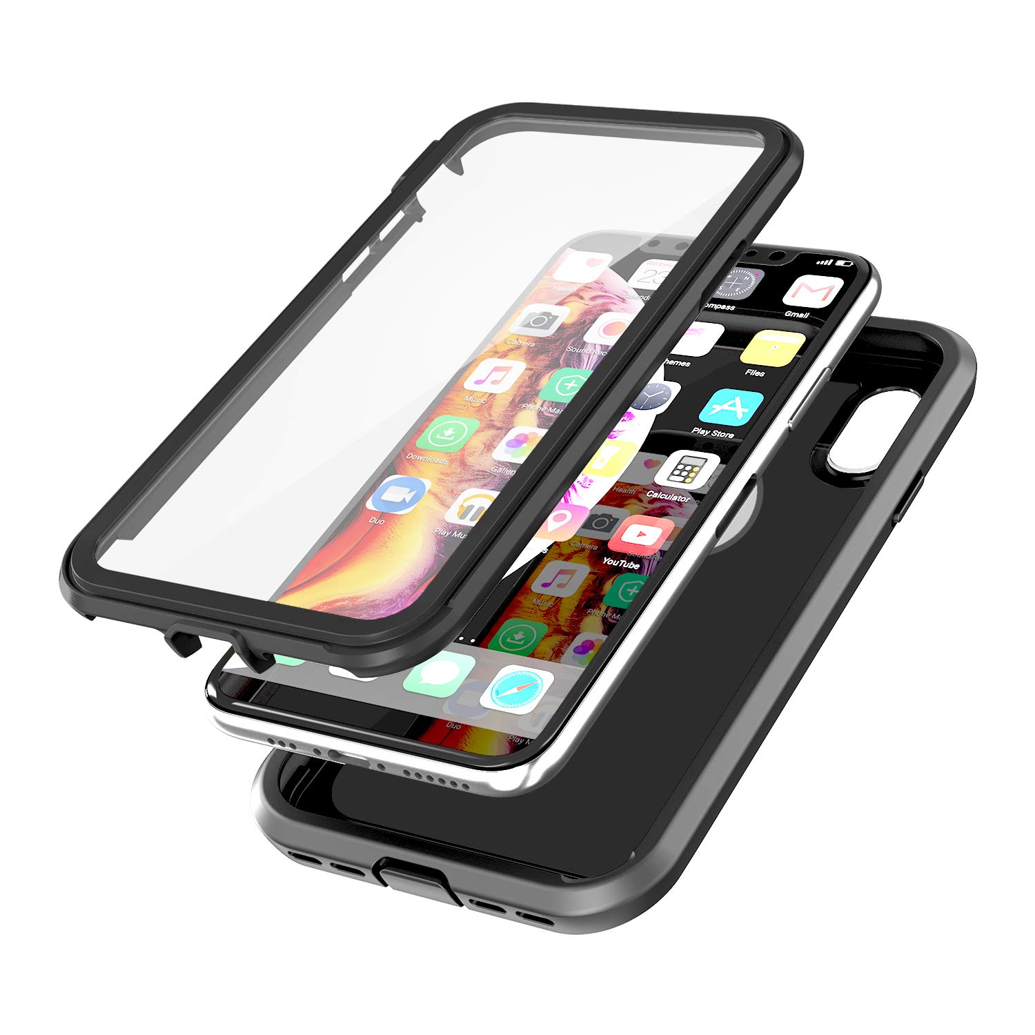ImpactStrong iPhone X/iPhone Xs Case, Ultra Protective Case with Built-in Clear Screen Protector Full Body Cover for iPhone X/iPhone Xs (Black)