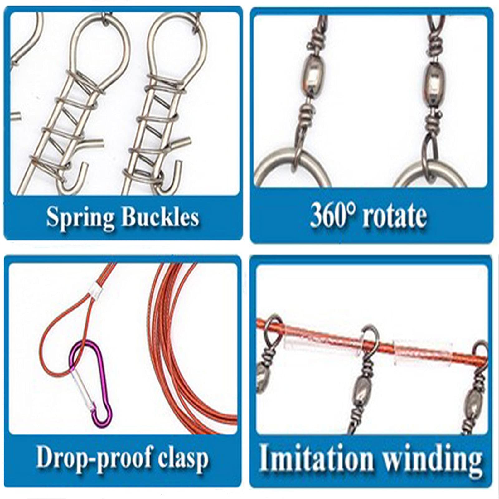 Joyeee Stainless Steel Fishing Stringer for Wading Boat Kayak, with Float Carabiner, 10 PCS Fish Lock and Plastic Handle, 27 FT 300lb Silent Stringer Durable Fishing Gear, Clip Fish Holder, Red