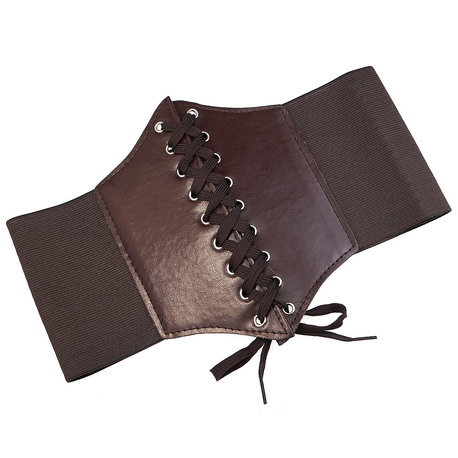Lamdgbway Lace-up Leather Corset Waist Belt Elastic Retro Waist Belt for Women Grils Coffee 75CM
