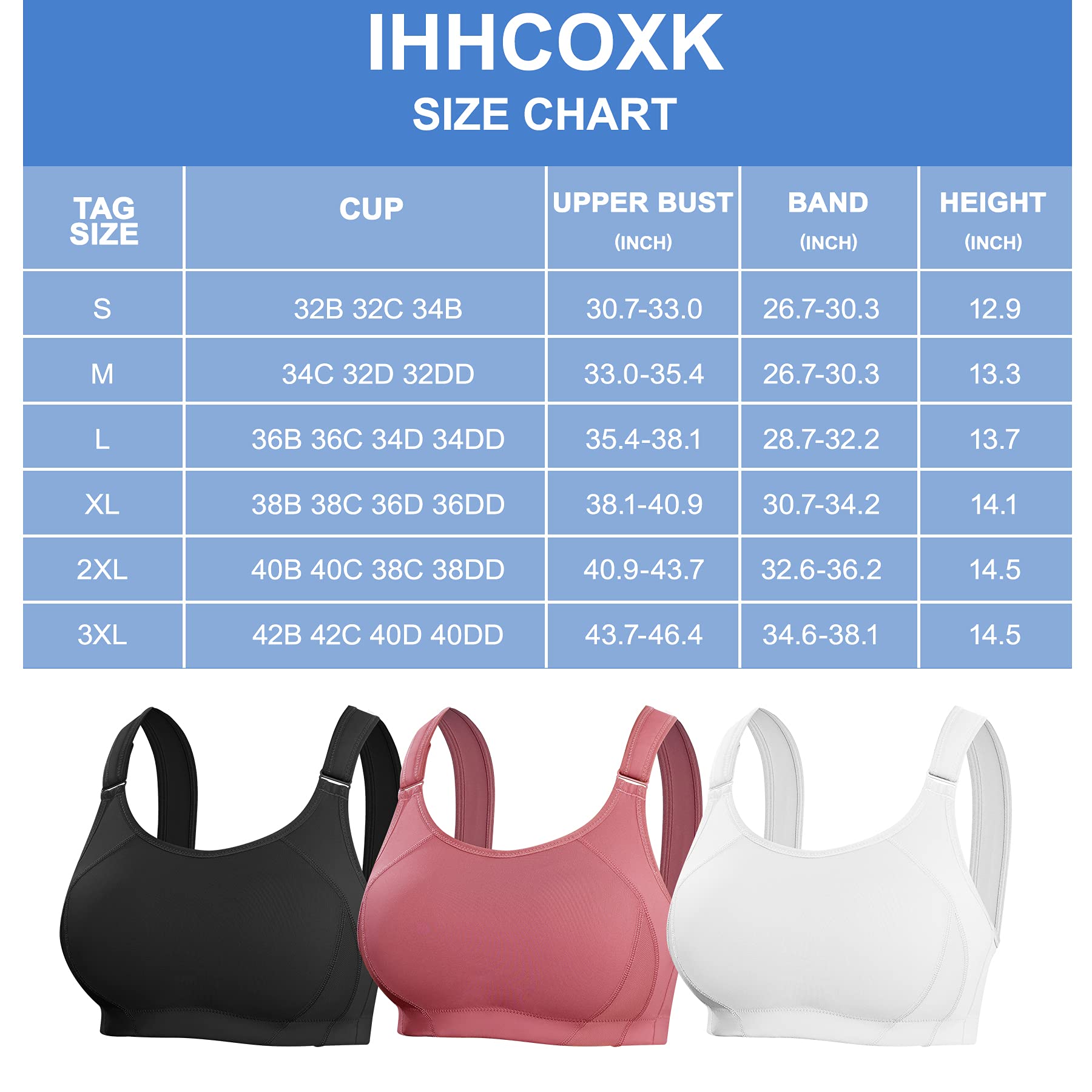 IHHCOXK Racerback High Impact Sports Bras for Women Front Adjustable Wireless Workout Bra Push Up Crop Top(White, Medium)