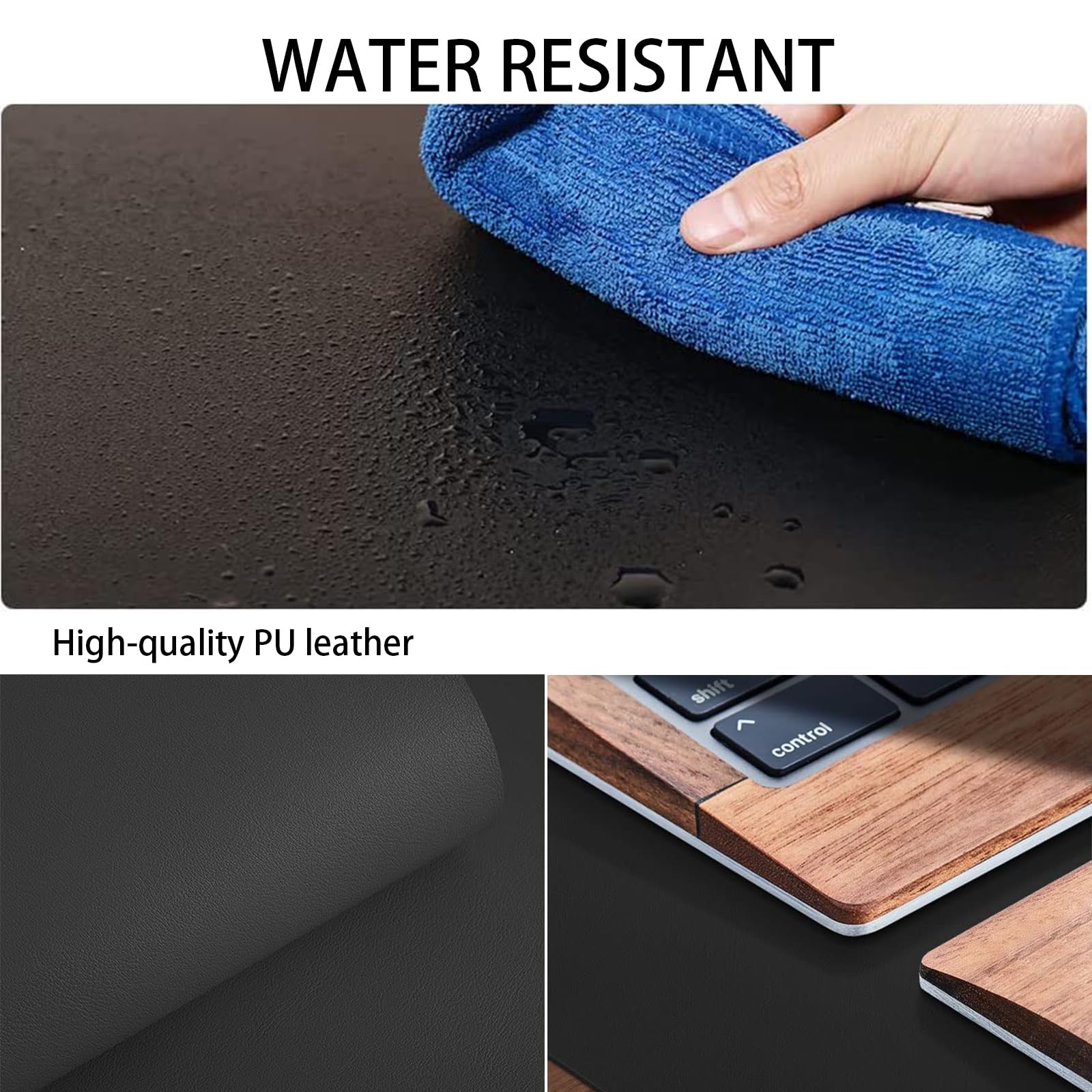 Large Desk Mat and Mouse Pad - 55x17 inch - Waterproof, pu Leather Desk Pad for Desktop - Keyboard and Mouse Pad - Desk Pad Protector for Office and Home (Black)