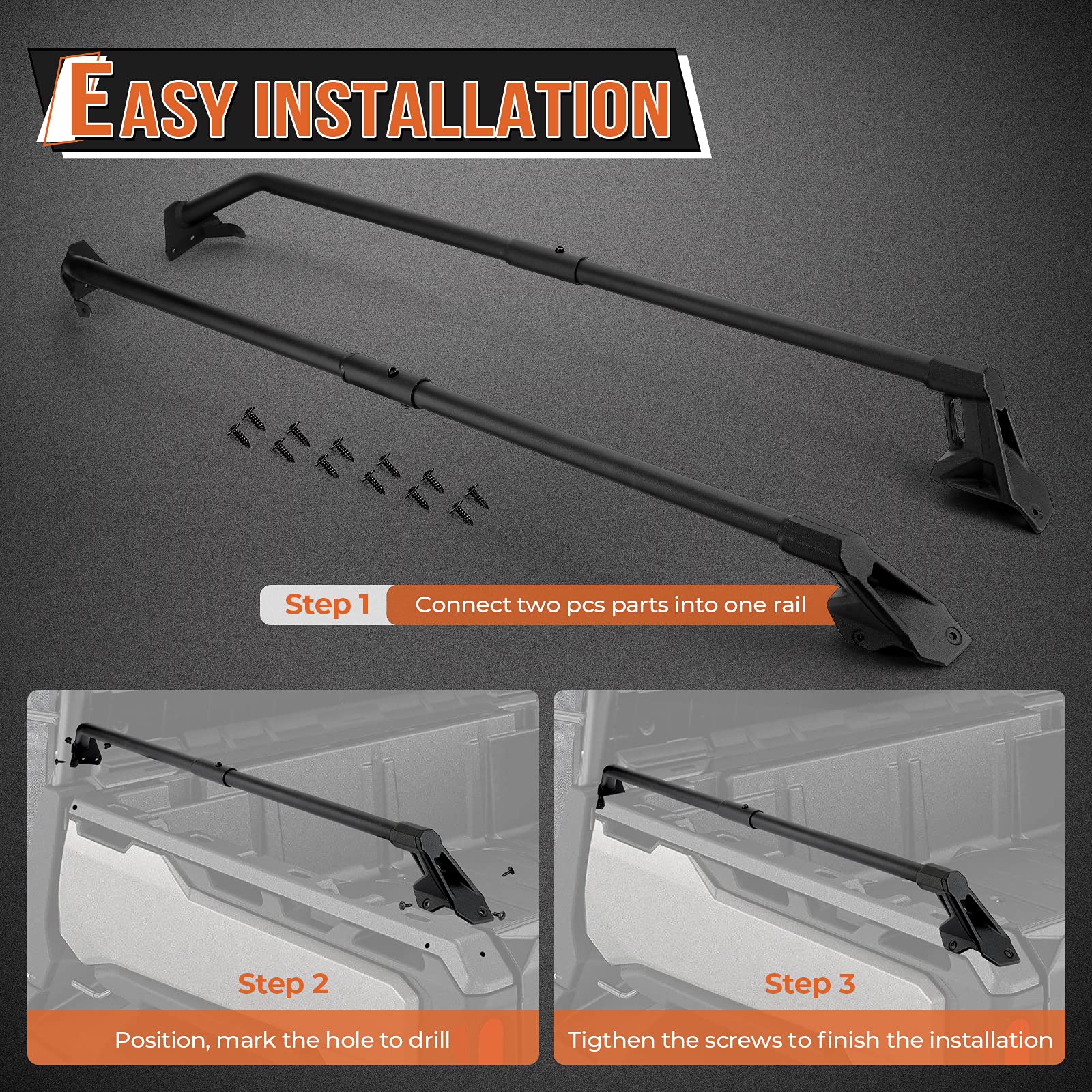 kemimoto Cargo Bed Rails Compatible with Can Am Defender (Max) HD5 HD8 HD10 2016 2017 2018 2019 2020 2021 2022 OEM Replace #715003444