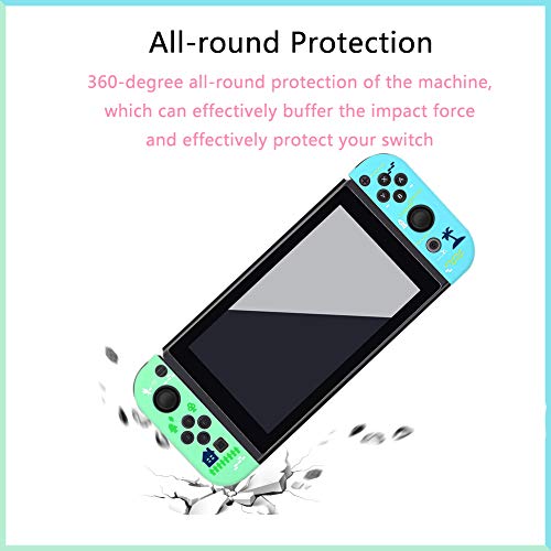 JoyCon Silicone Cover for Nintendo Switch + 4 Marshal Design Thumb Grip Caps, Anti-Scratch Cute Anti-Slip Joy-Con Case (Animal Crossing Island Version)