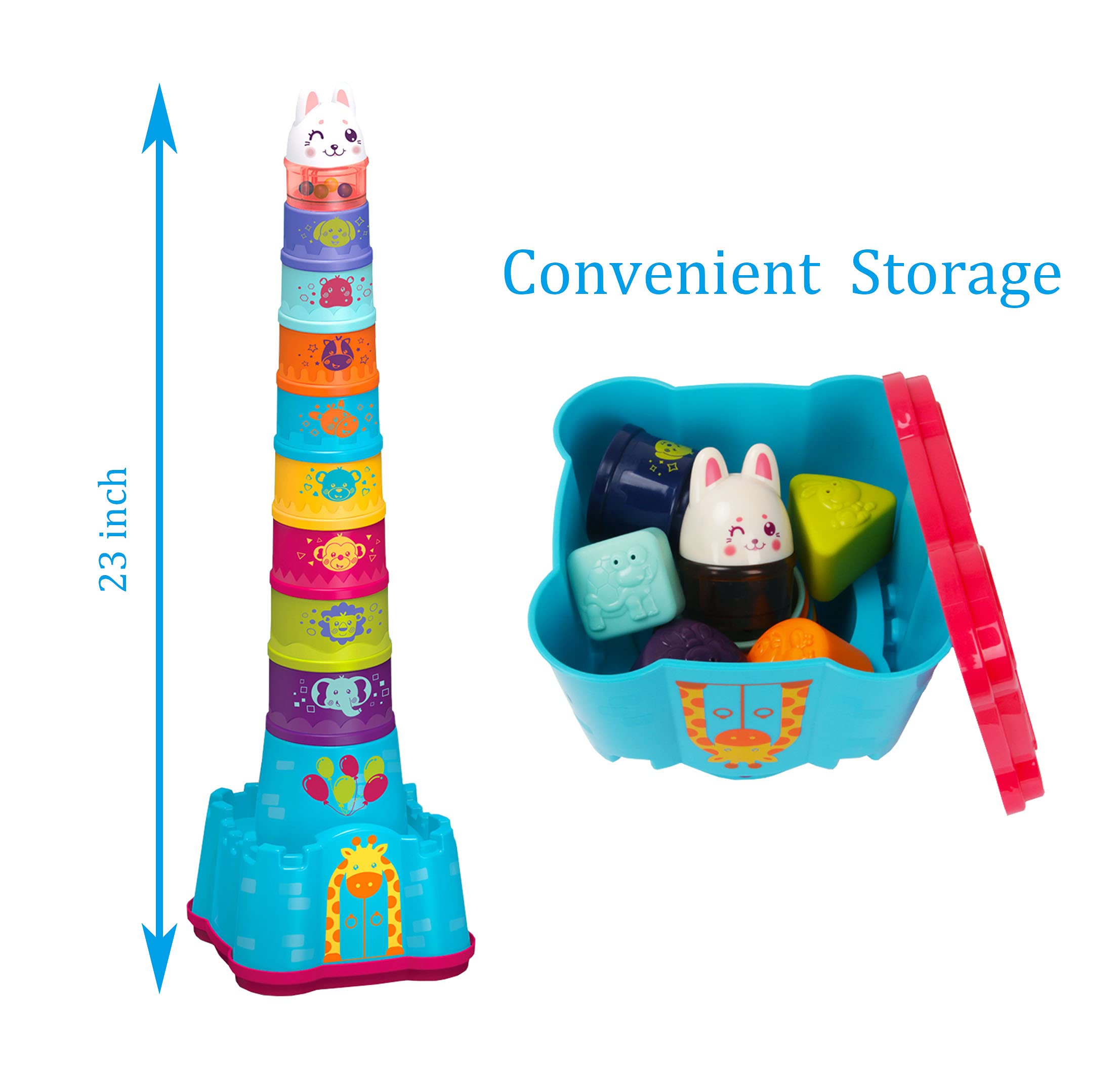 KIMI HOUSE 15 Pieces Stack Up Cup Toys, Early Development Toys, Stacking, Nesting, Sorting Cups and Rattle Shaker for Infants, Toddlers, Boys, Girls, Kids