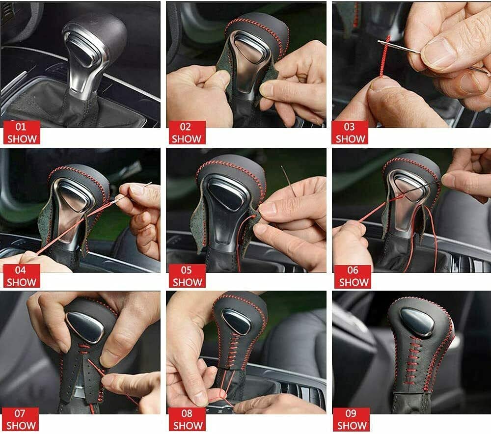 HYKJ Leather Gear Shift Knob Cover fit for Ford EcoSport Escape Fusion C-Max Energi Wagon Fiesta Focus (Black)