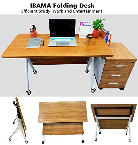 IBAMA Office Foldable Conference Training Table Desk 47.24x29.52 Inches with Wheels Casters for Home Work, Study