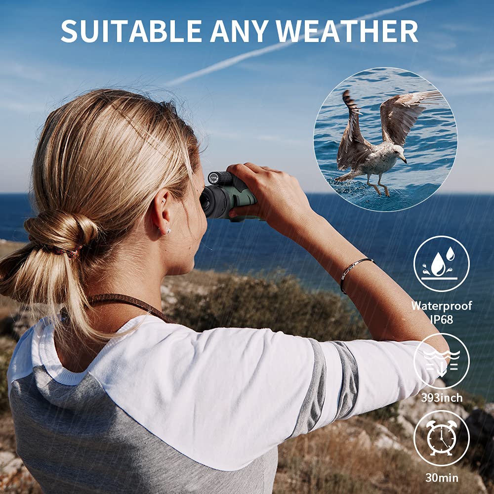 K&F Concept HD 12X50 Monocular Telescope for Smartphone, High Power Monoculars for Adults, BAK4 Prism IP68 Waterproof Compact Monocular Scope for Bird Watching Hunting with Phone Holder & Hand Strap