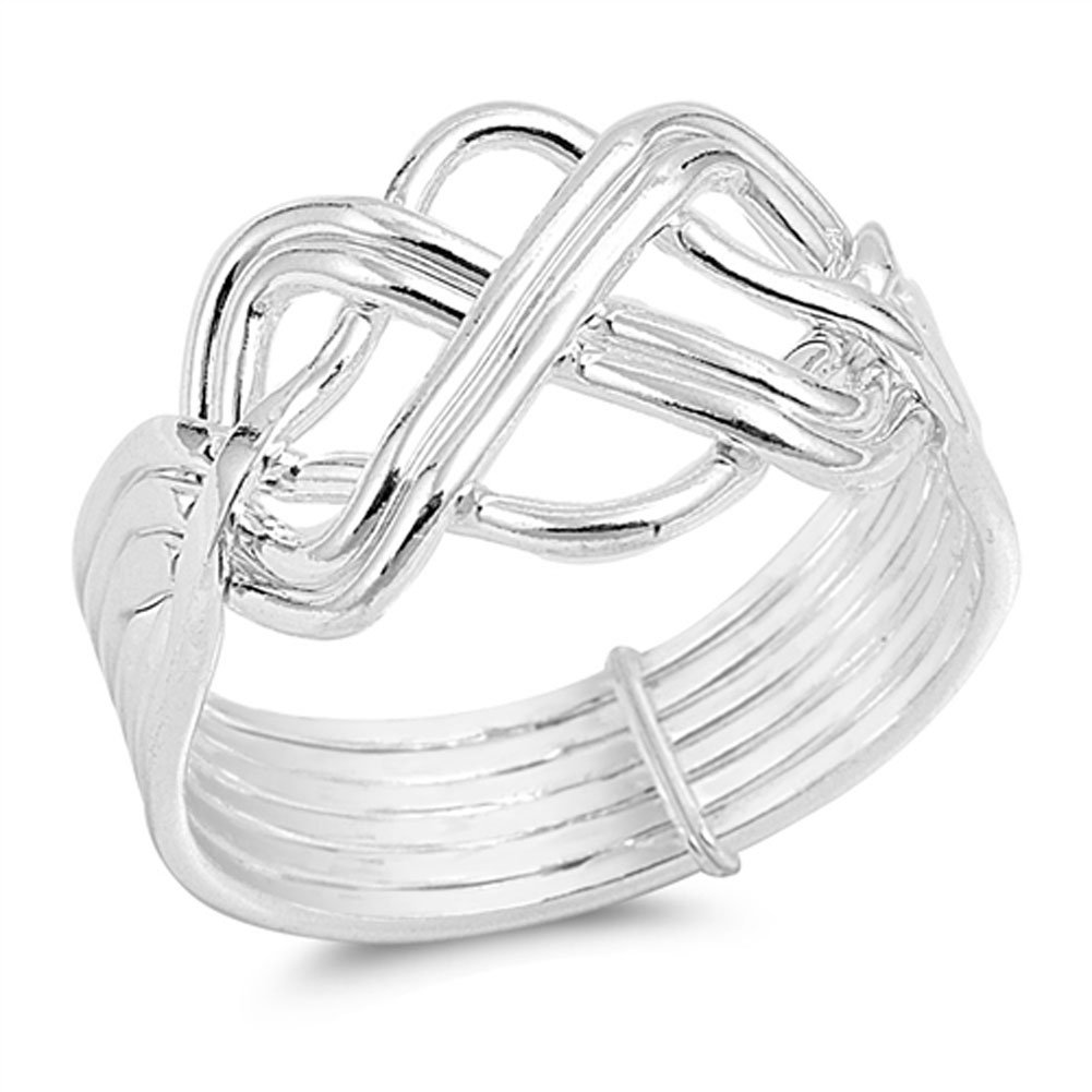 High Polish Bar Knot Puzzle Ring New .925 Sterling Silver Band Size 11