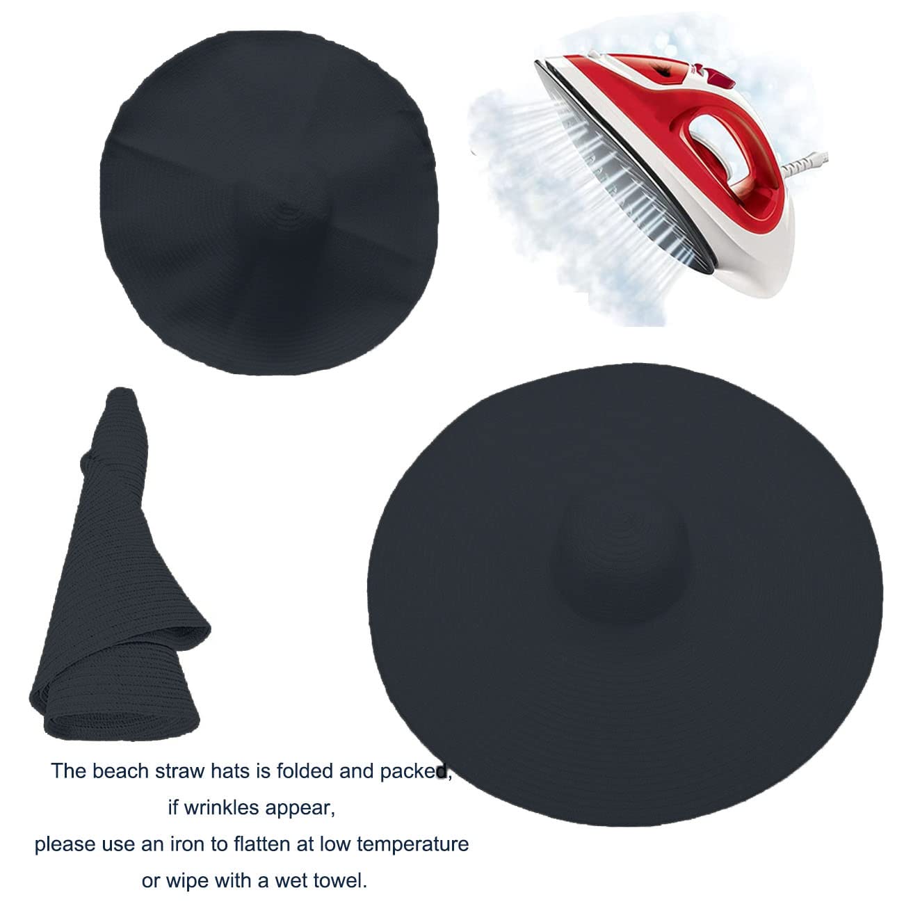 MoonWang Oversized Beach Straw Hats for Women Extra Large Wide Brim Beach Hat Foldable Roll up Floppy Sun Hat Summer Outdoor UV Protection (Black)