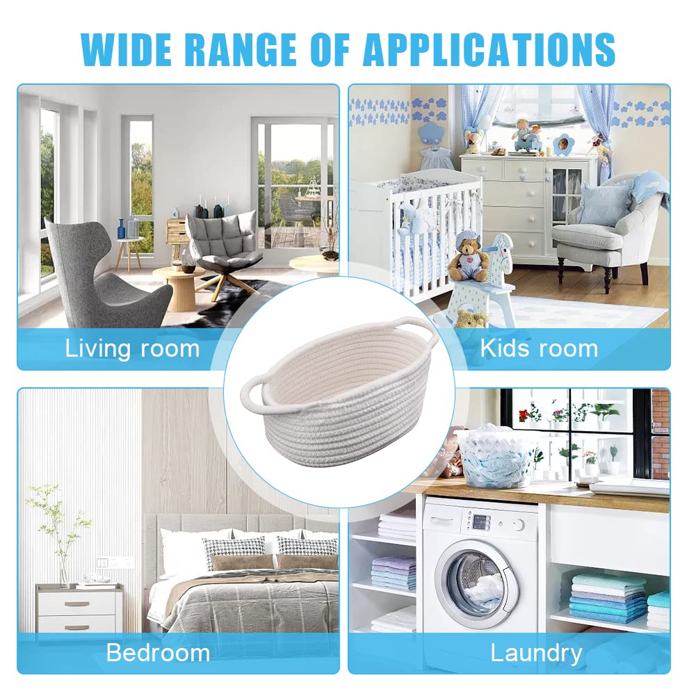 Storage Basket with Transparent Packaging Bag, Woven Basket Cosmetic Storage Bakset with Handles for Living Room, Bathroom(White)