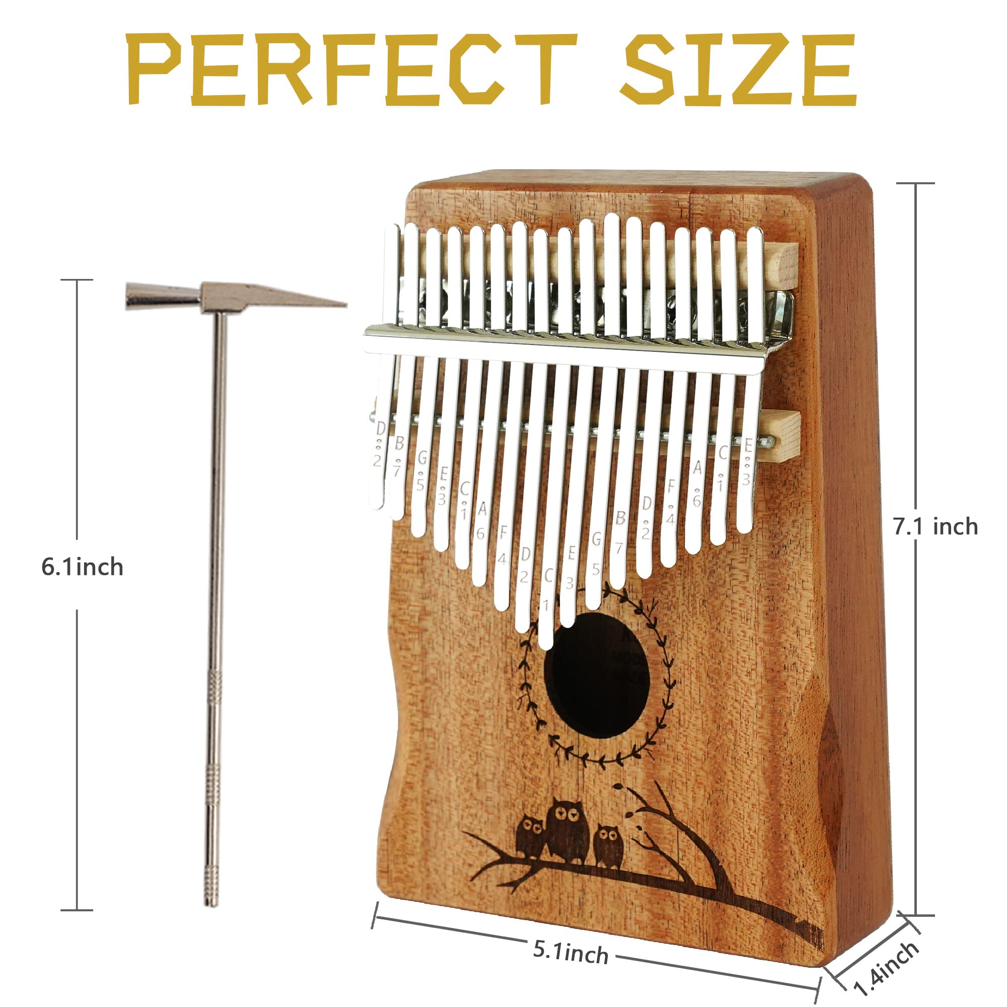 Kalimba Thumb Piano 17 Keys, Portable Finger Piano Musical Instruments Gift for Kids, Adults, Beginners, Professionals, Includes Tuning Hammer & More