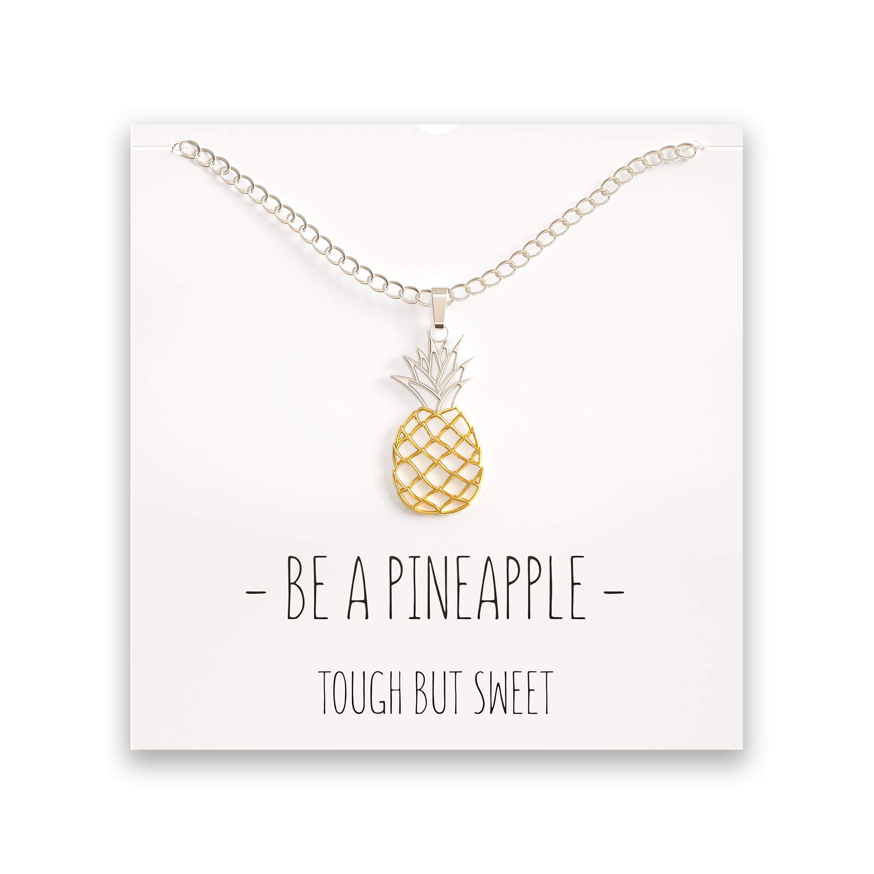 Happy Kisses Pineapple Necklace β Be A Pineapple Pendant β Message Card (Gold and Silver)