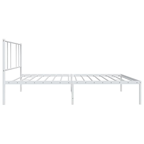 vidaXL Classic White Metal Bed Frame with Durable Powder-Coated Steel, Supportive Headboard, Robust Slats and Extra Storage Space β 39.4"x74.8"