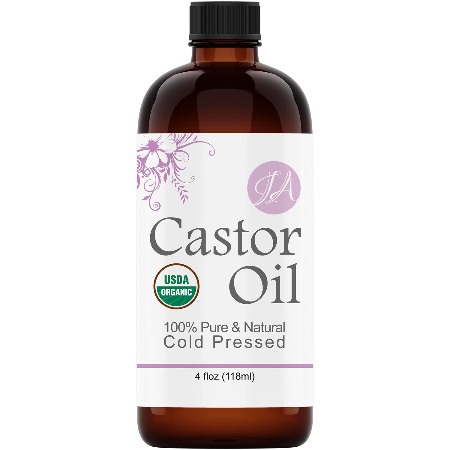 Healing Solutions Oils - 4 oz Castor Oil Organic Cold Pressed Unrefined Glass Bottle - Natural Organic Castor Oil for Face - 118 ml - Castor Oil for Hair and Skin - Facial Castor Oil