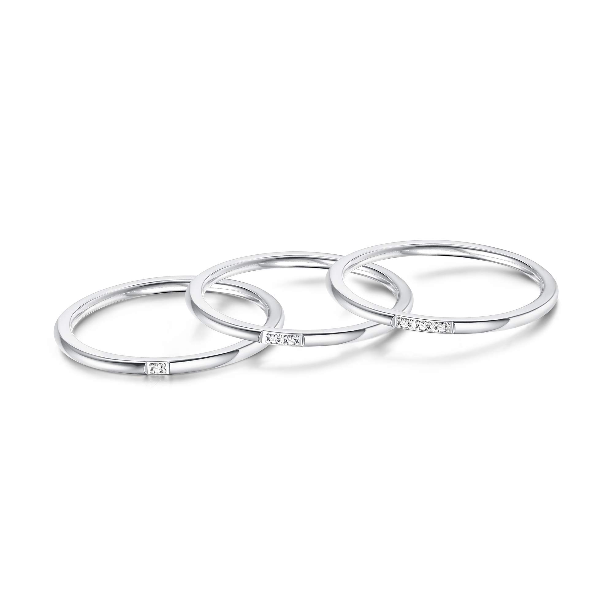 JOERICA 3PCS 1mm Stainless Steel Women Rings with Cubic Zirconia Plain Band Knuckle Stacking Midi Rings Comfort Fit