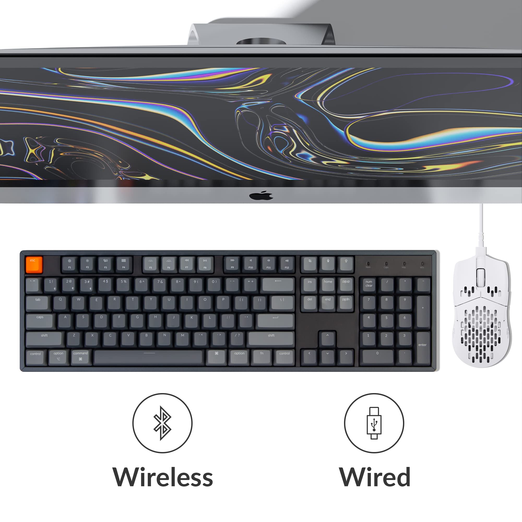 Keychron K10 Full Size 104 Keys Bluetooth Wireless/USB Wired Mechanical Gaming Keyboard for Mac with Gateron G Pro Brown Switch/RGB Backlight/Multitasking Computer Keyboard for Windows, Aluminum Frame