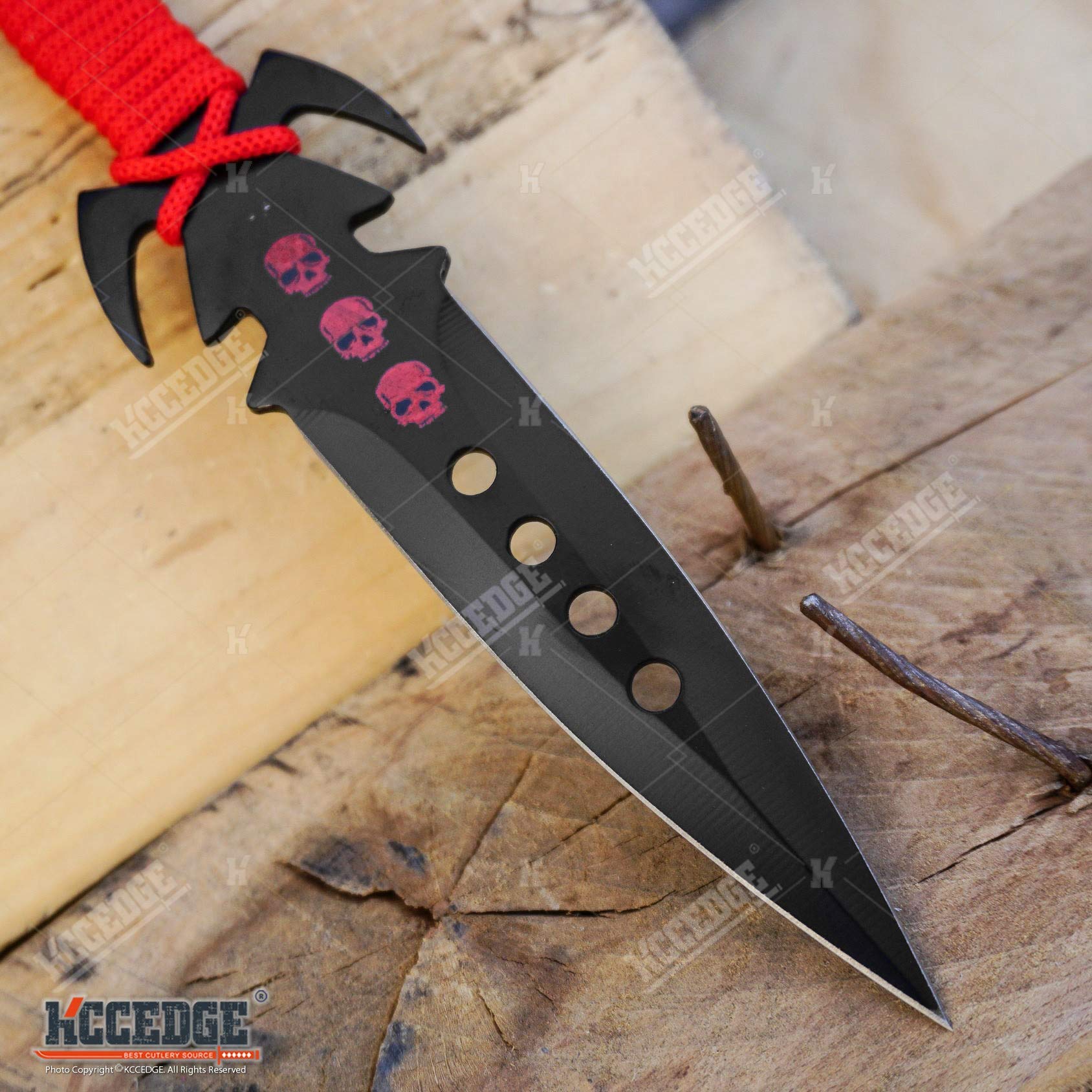 KCCEDGE BEST CUTLERY SOURCE Tactical Knife Survival Knife Hunting Knife 7.5" Skull Throwing Knives Set Fixed Blade Knife Razor Sharp Edge Camping Accessories Survival Kit Tactical Gear 74427 (Black)
